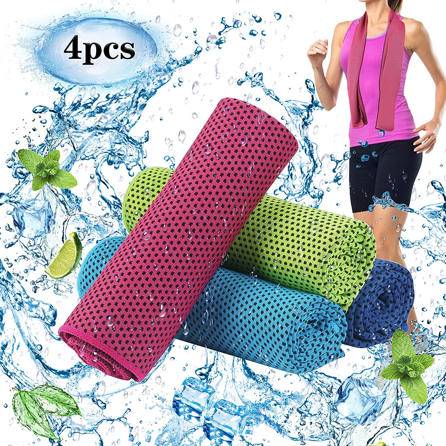 4PCS Cooling Towel (40"x12") Instant Relief Microfiber Cool Towels ...