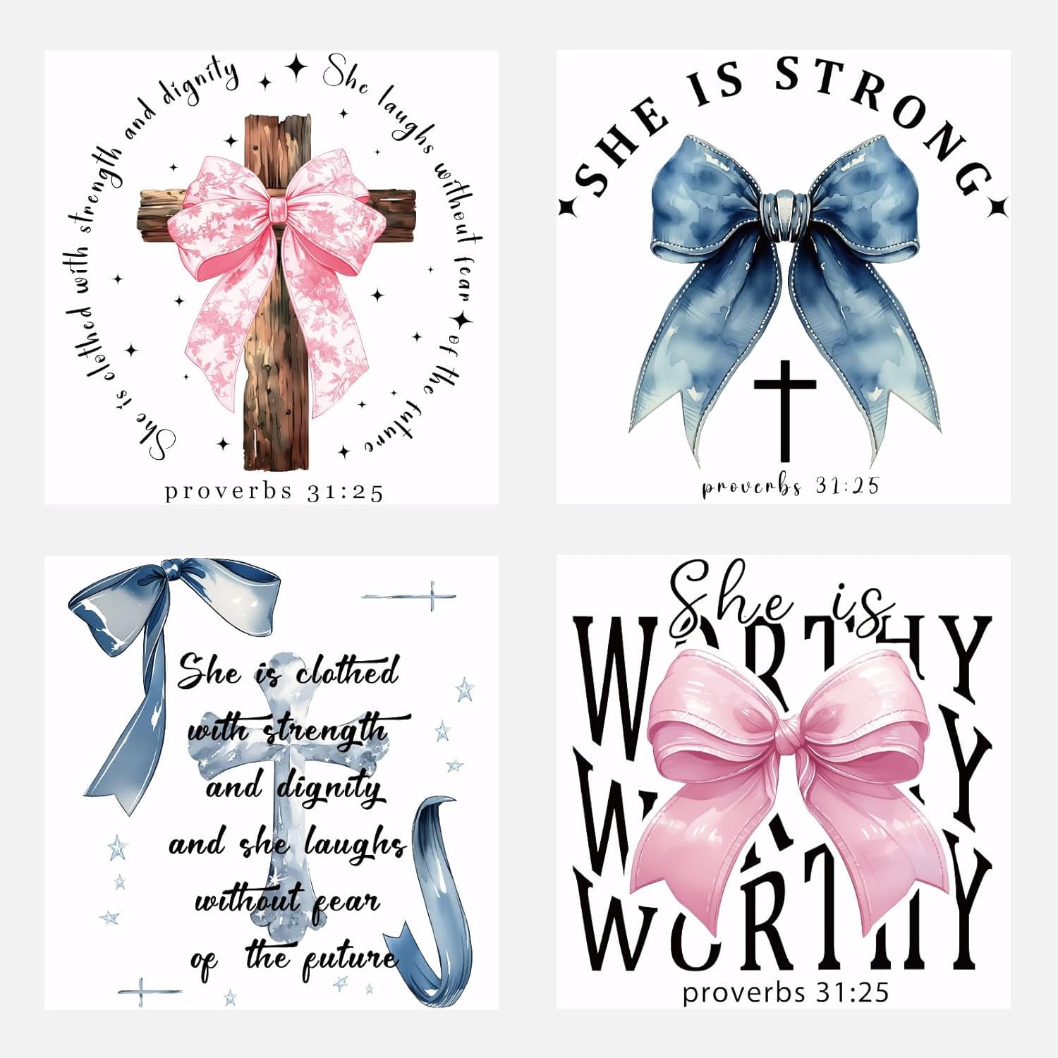 4PCS Coquette Iron on Transfer Paper She is Strong DIY Motivational ...