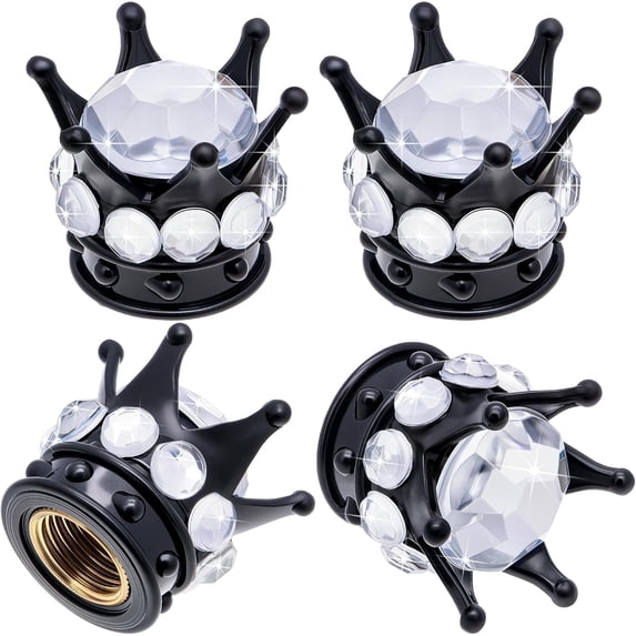 4PCS Crown Bling Tire Stem Valve Caps, Crystal Diamond Tire Air Cap Set ...