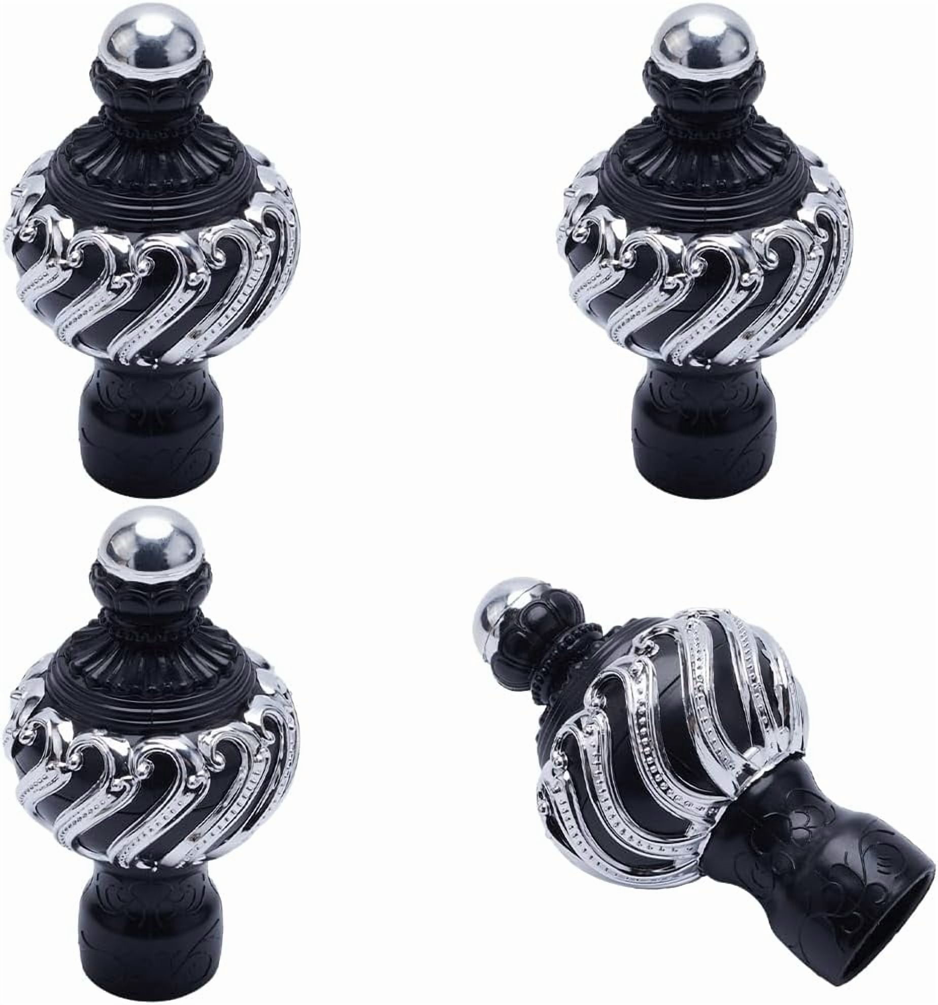 4PCS Curtain Rod Covers Ends Black Plastic Curtain Finials Ends Caps ...