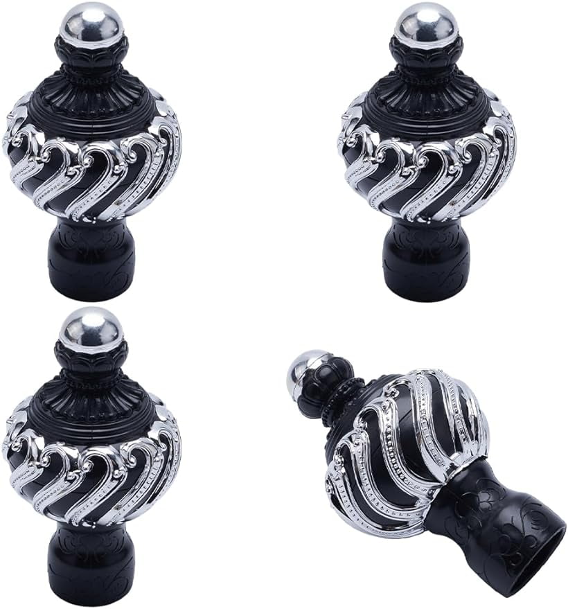 4PCS Curtain Rod Covers Ends Black Plastic Curtain Finials Ends Caps ...