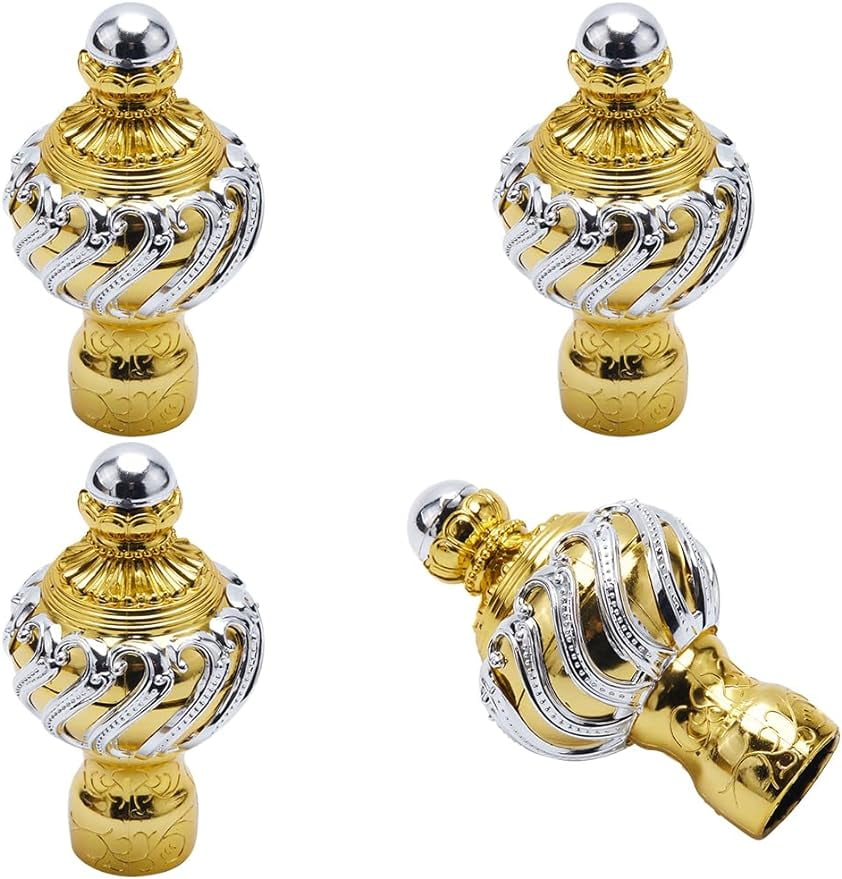 4PCS Curtain Rod Covers Ends Gold Plastic Curtain Finials Ends Caps ...