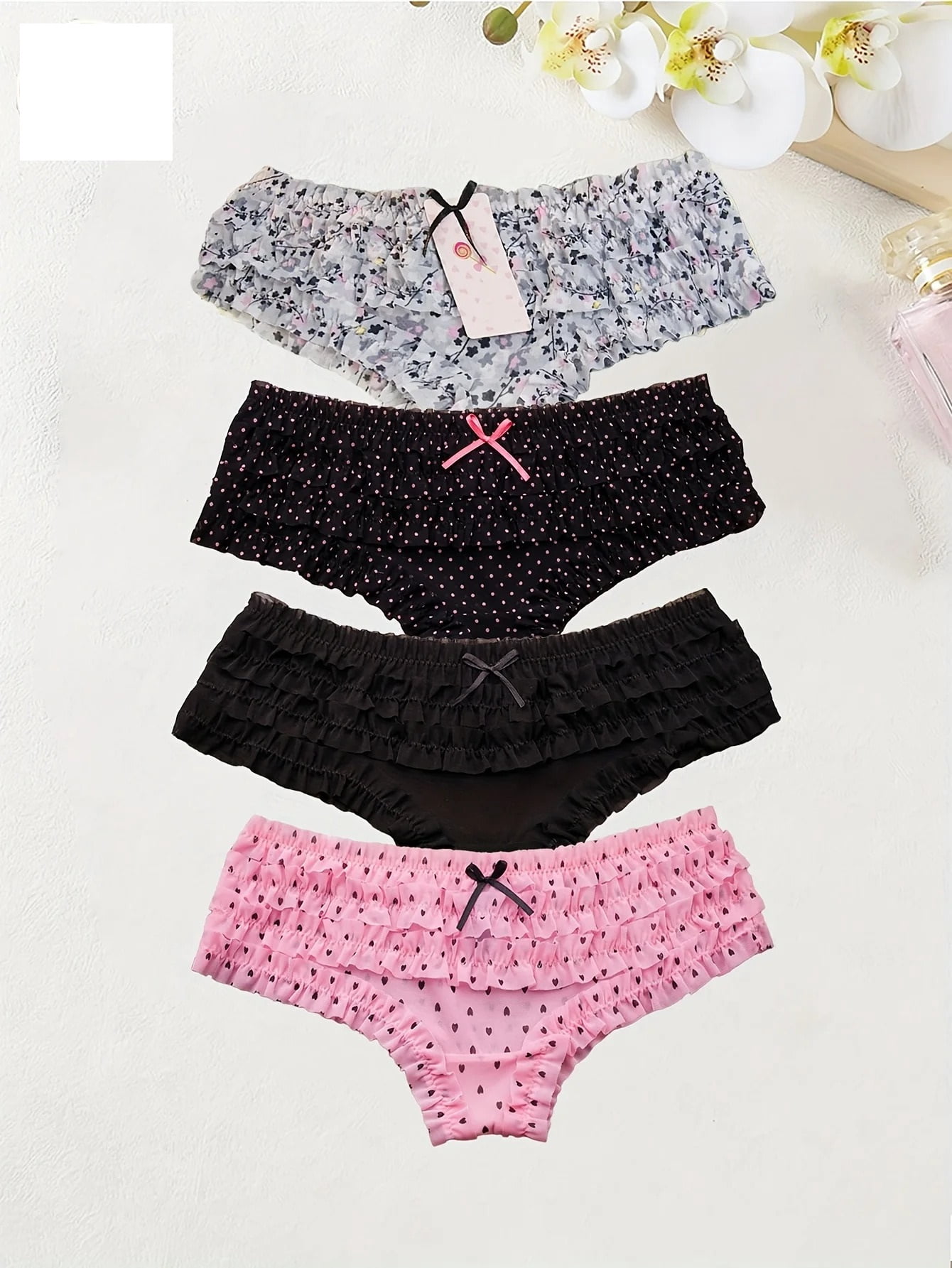 4PCS Cute dot small floral patterns sweet knitted fabric with lace ...