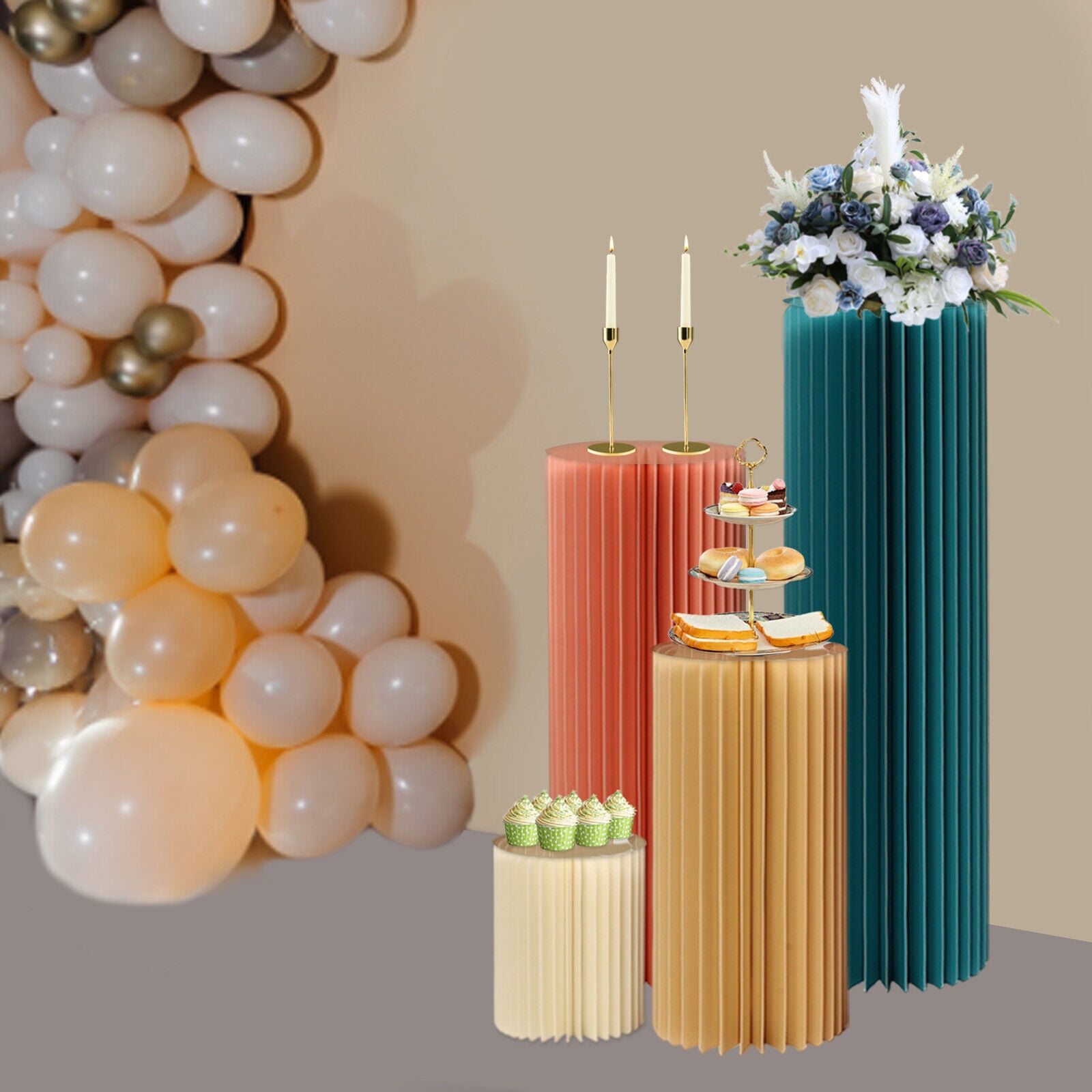 4PCS Cylinder Stands For Party,Round Cake Wedding Pedestal Stand White ...