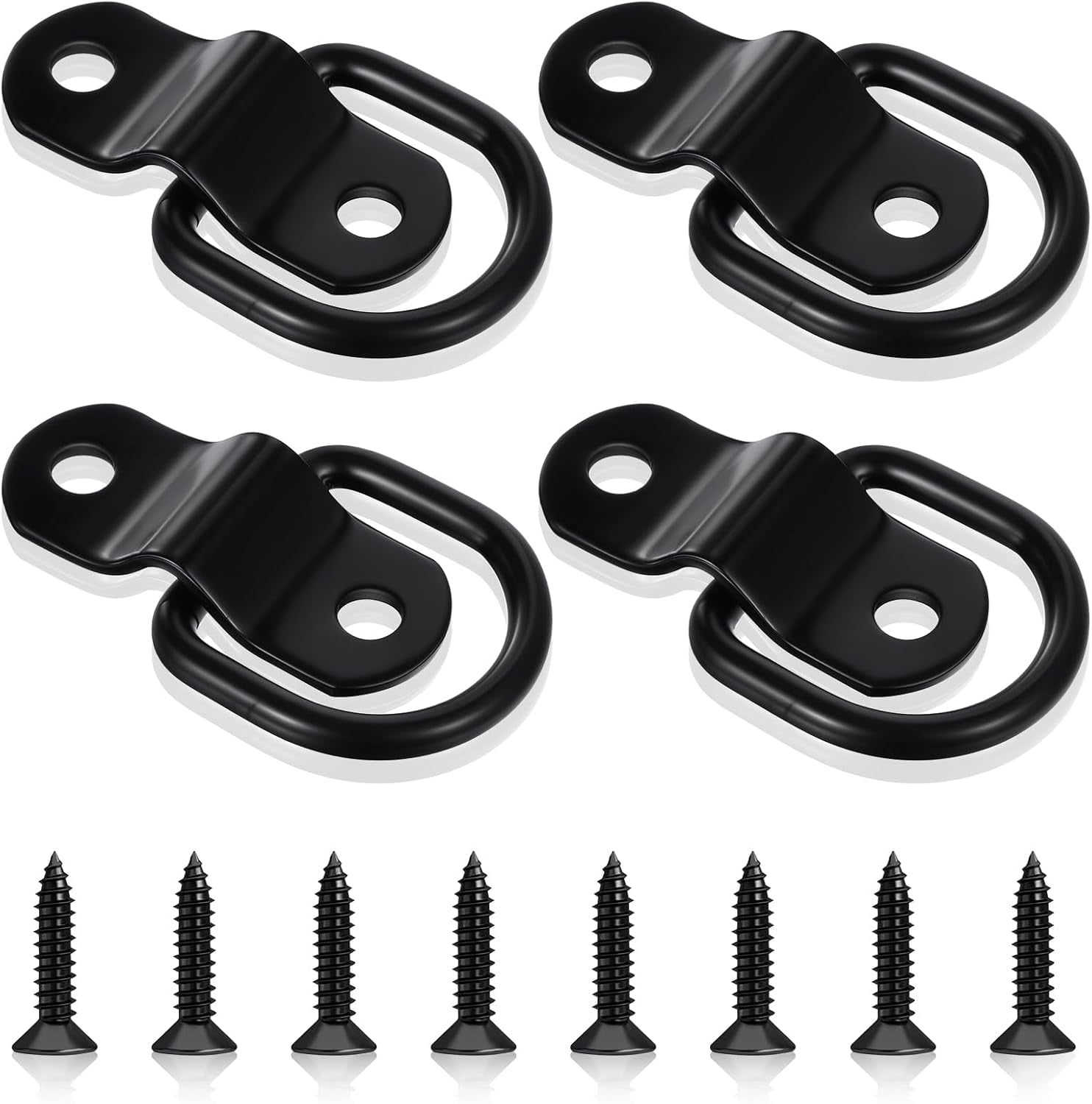 4PCS D Rings Heavy Duty Tie Down Anchor Black D Ring with Screws, Steel Surface Mount Tie Down ...