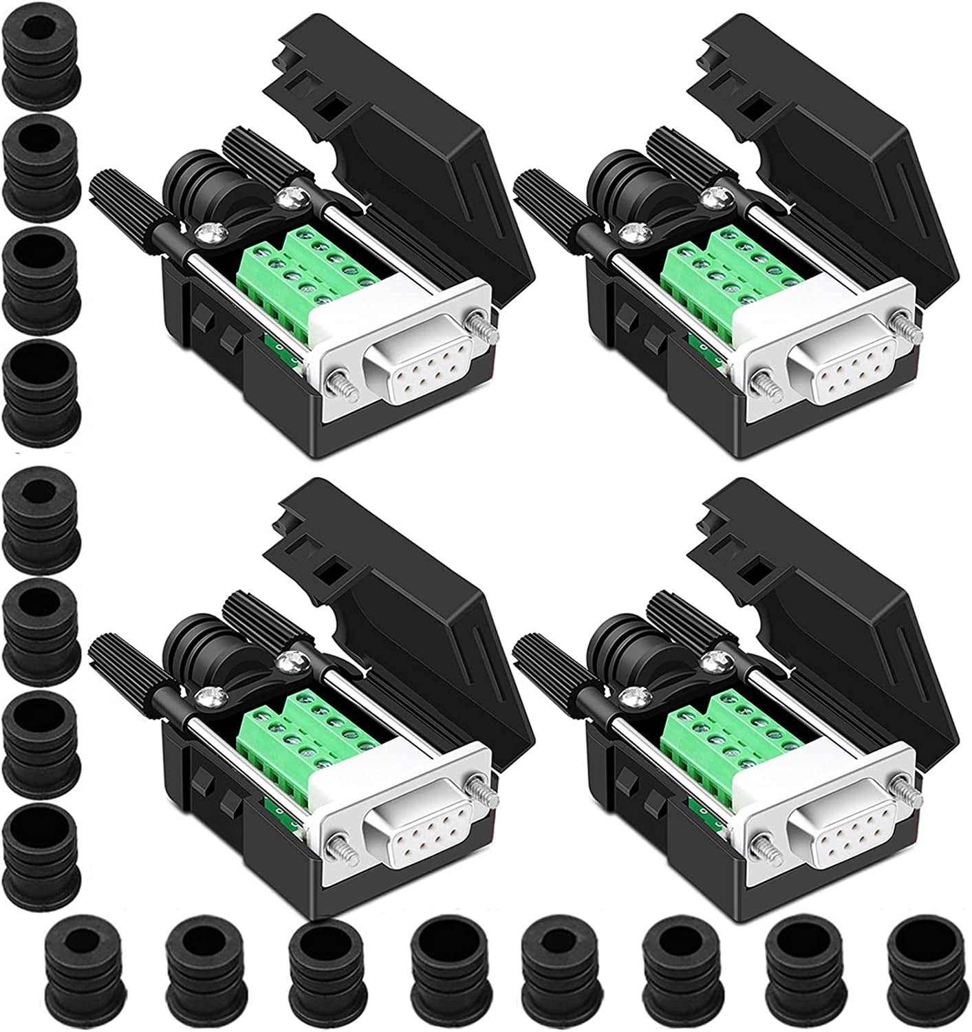 4PCS DB9 Female Breakout Connector,DB9 Solderless RS232 D-SUB Serial to 9-pin Port Terminal ...