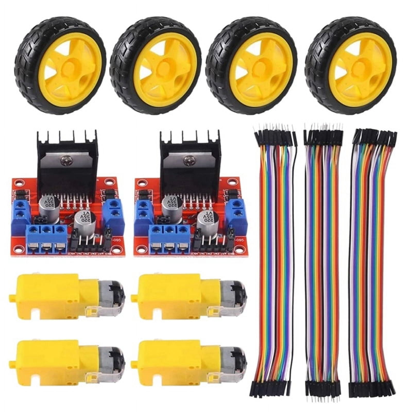 4PCS DC 3-6V Electric Motor with 4Pcs Plastic Tire Wheel Dual Shaft Gear Motor Gear Motor DIY ...