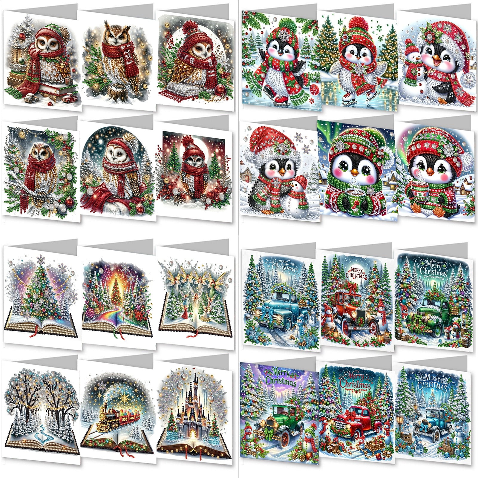 4PCS DIY Diamond Greeting Card Diamond Art Painting Christmas Style ...