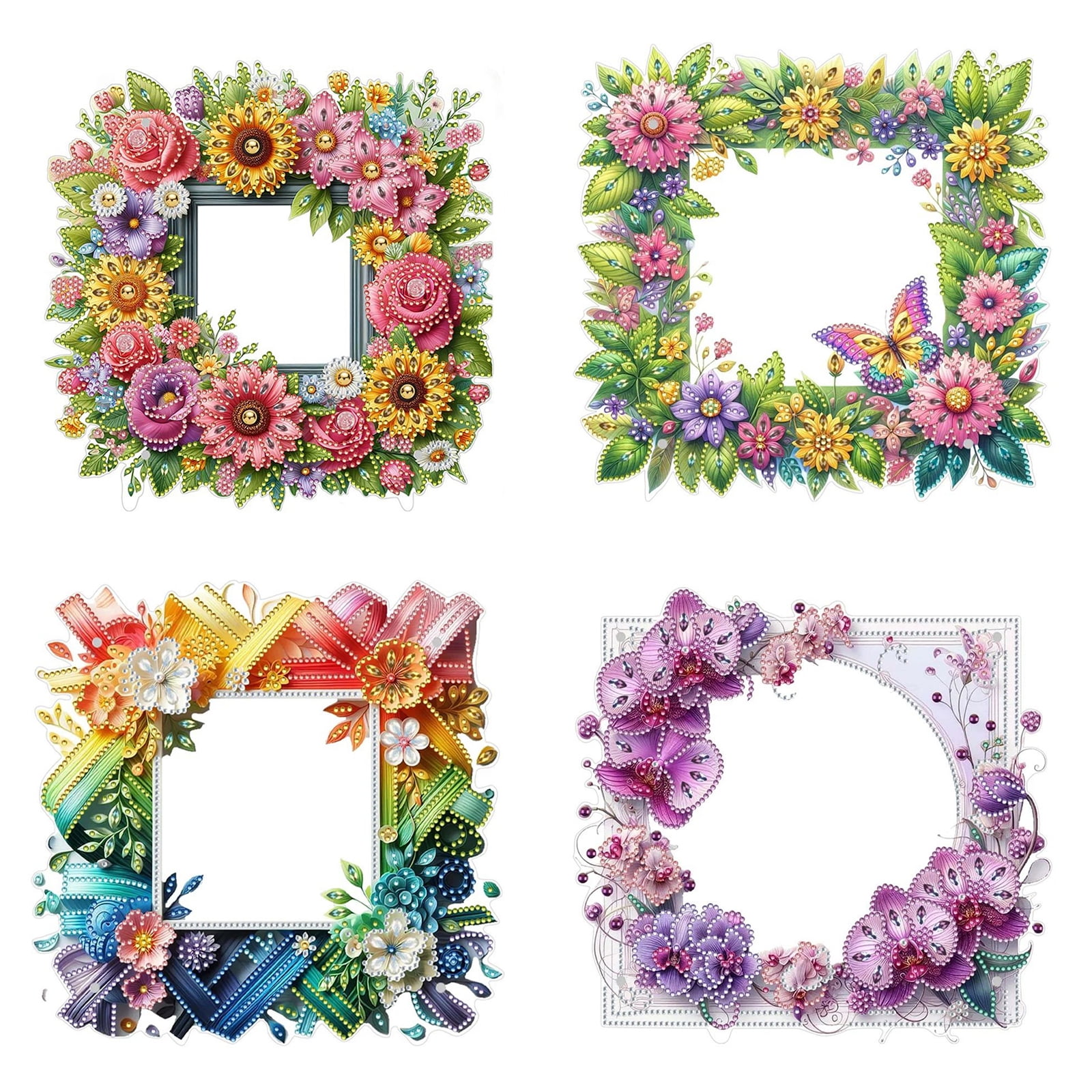 4PCS DIY Dot Diamond Photo Frame Diamond Art Painting Flower Acrylic ...