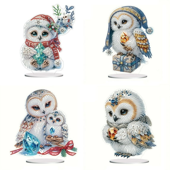 4PCS DIY Dotted Diamond Ornaments Diamond Art Painting White Owl ...