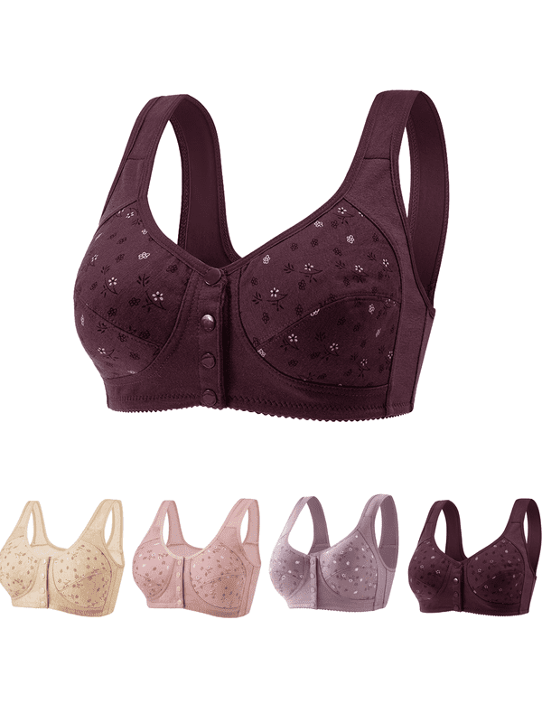 4PCS Daisy Bras for Older Women, Daisy Bras for Women Front Closure No ...