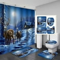 4PCS Deer Shower Curtain Set, Country Mountain Pine Tree Foggy Woodland ...