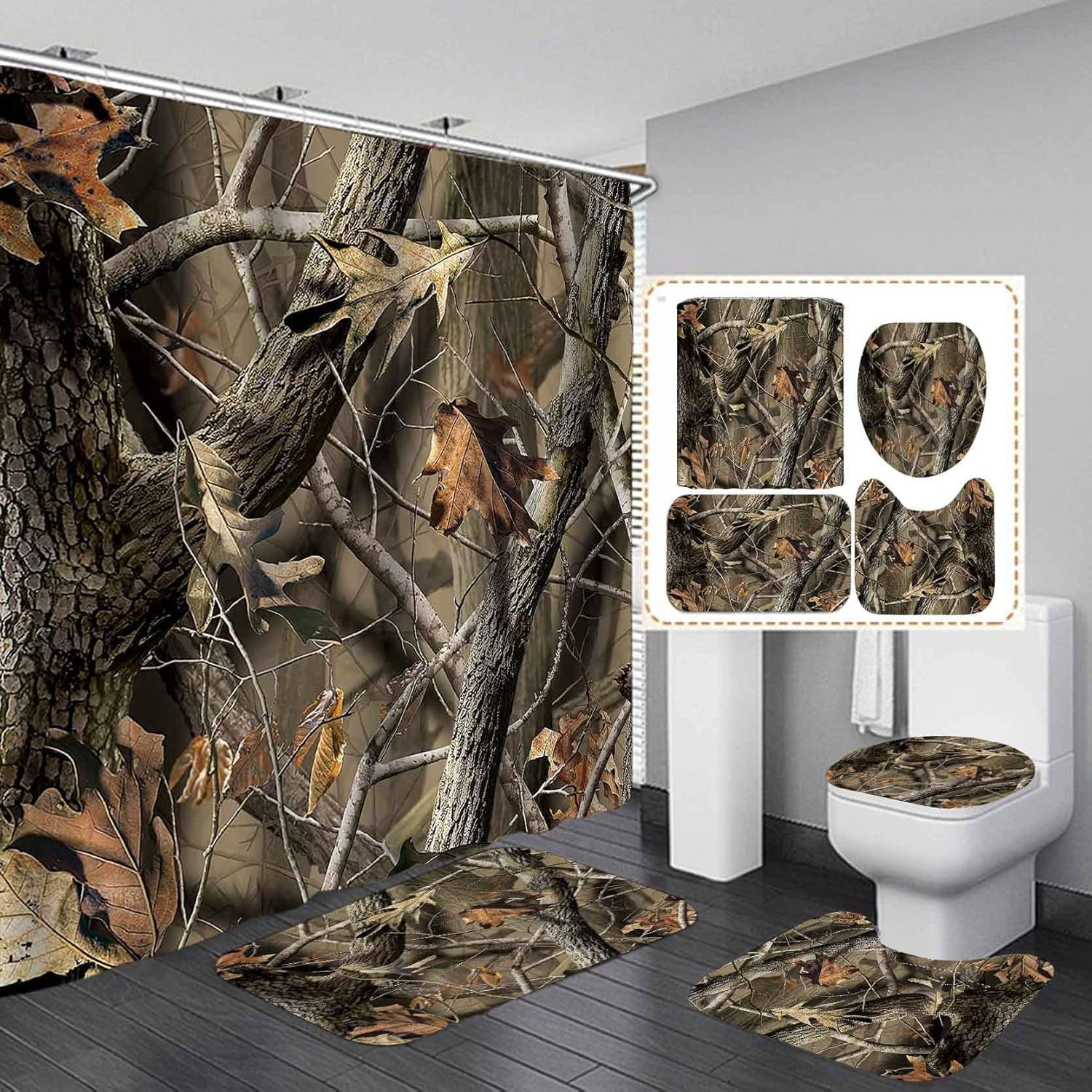 4PCS Deer Shower Curtain Set, Elk Moose Mallard Duck Woodland Animals Hunting Lodge Cabin ...