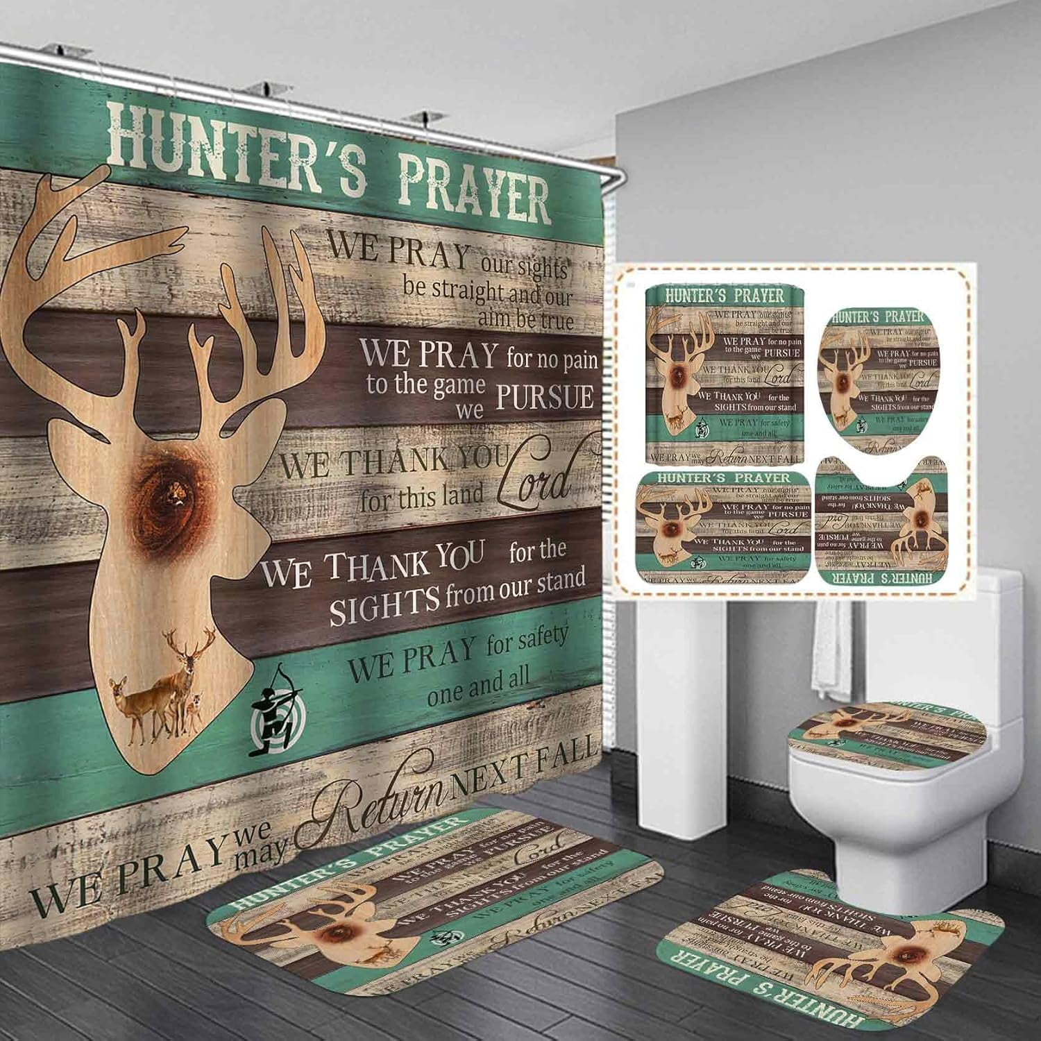 4PCS Deer Shower Curtain Set, Red Camo Camouflage Black American Flag ...