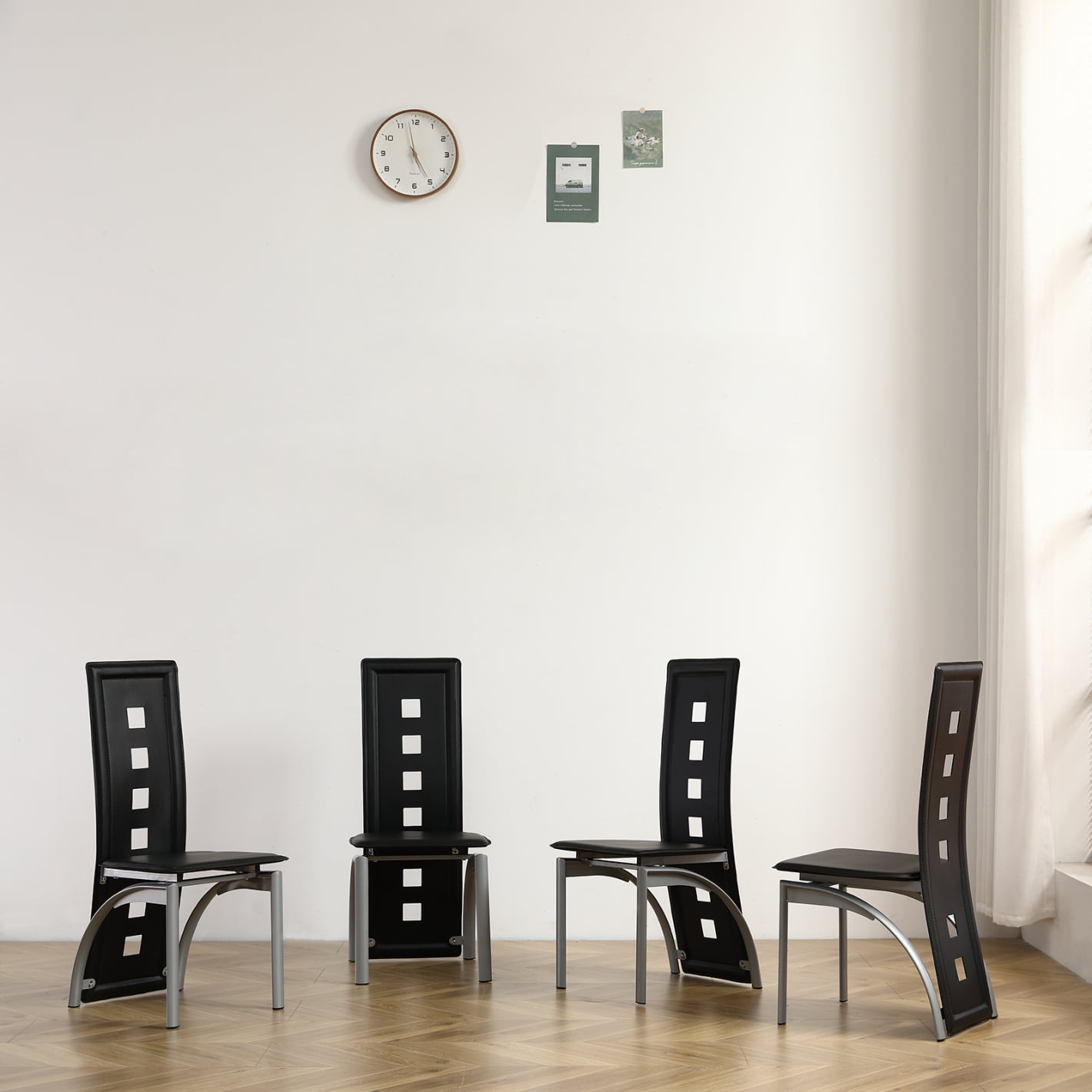 4PCS Dining Chairs, PU Leather Armress Single Chair with Square Hollow ...