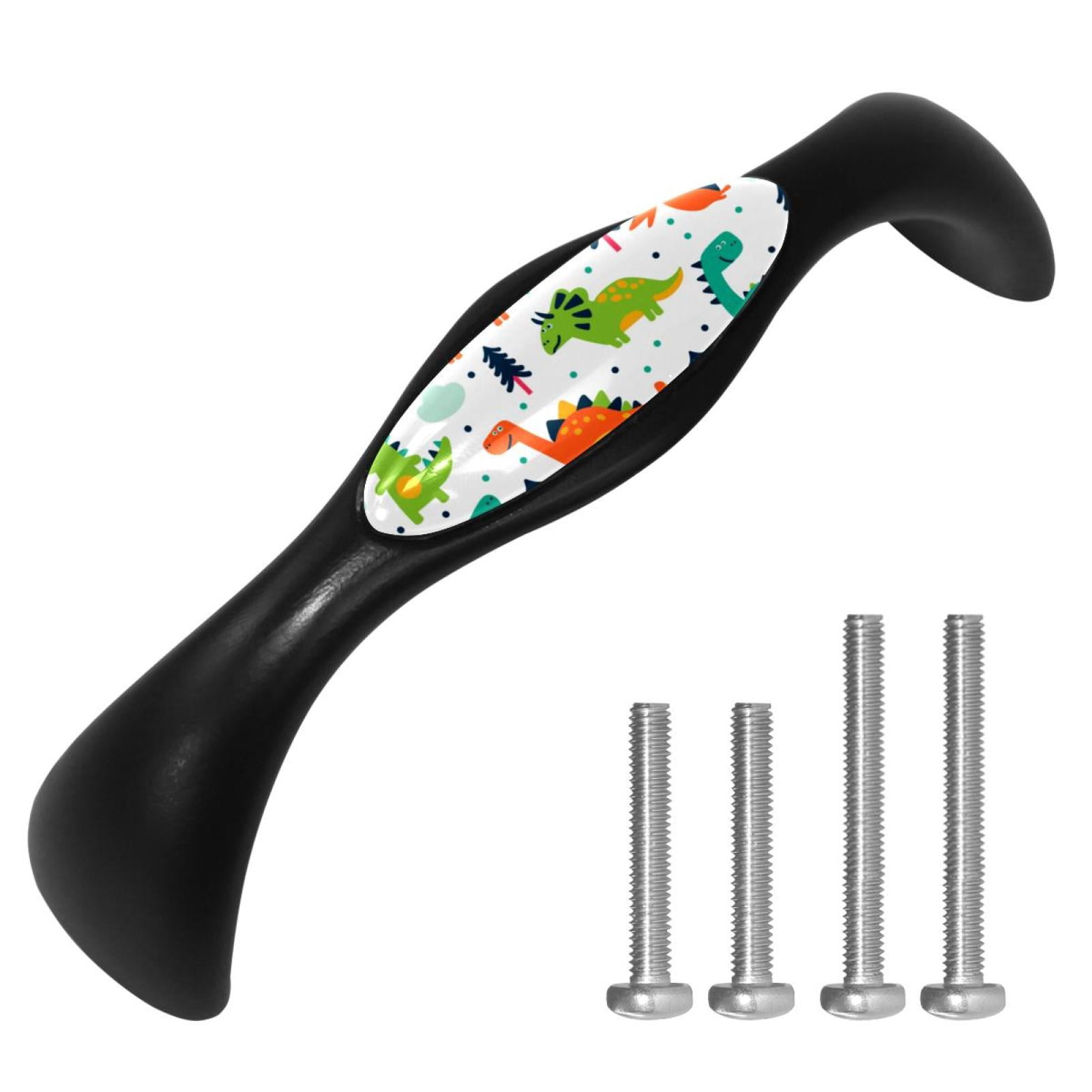 4PCS Dinosaur Arched Drawer Pulls Crystal Glass Black Knobs with Screws ...