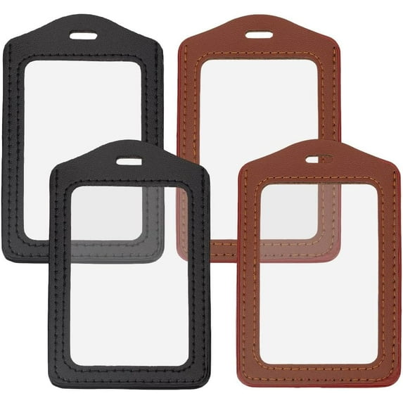 4PCS Doubel Sided PU Leather Badge Holder with Clear Window 2 Colors ...