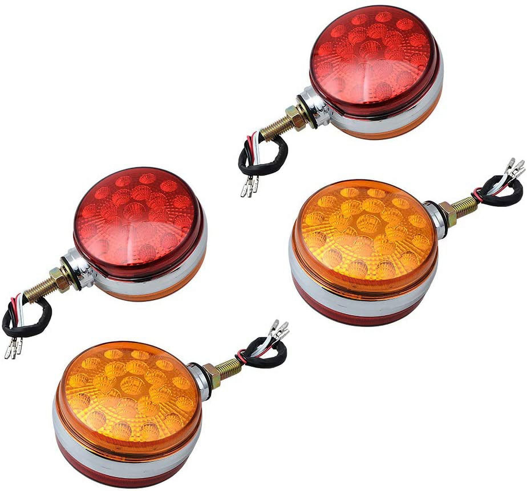 4PCS Double Face 4" Round Amber Red 42-LED Side Marker Turn Signal Stop ...