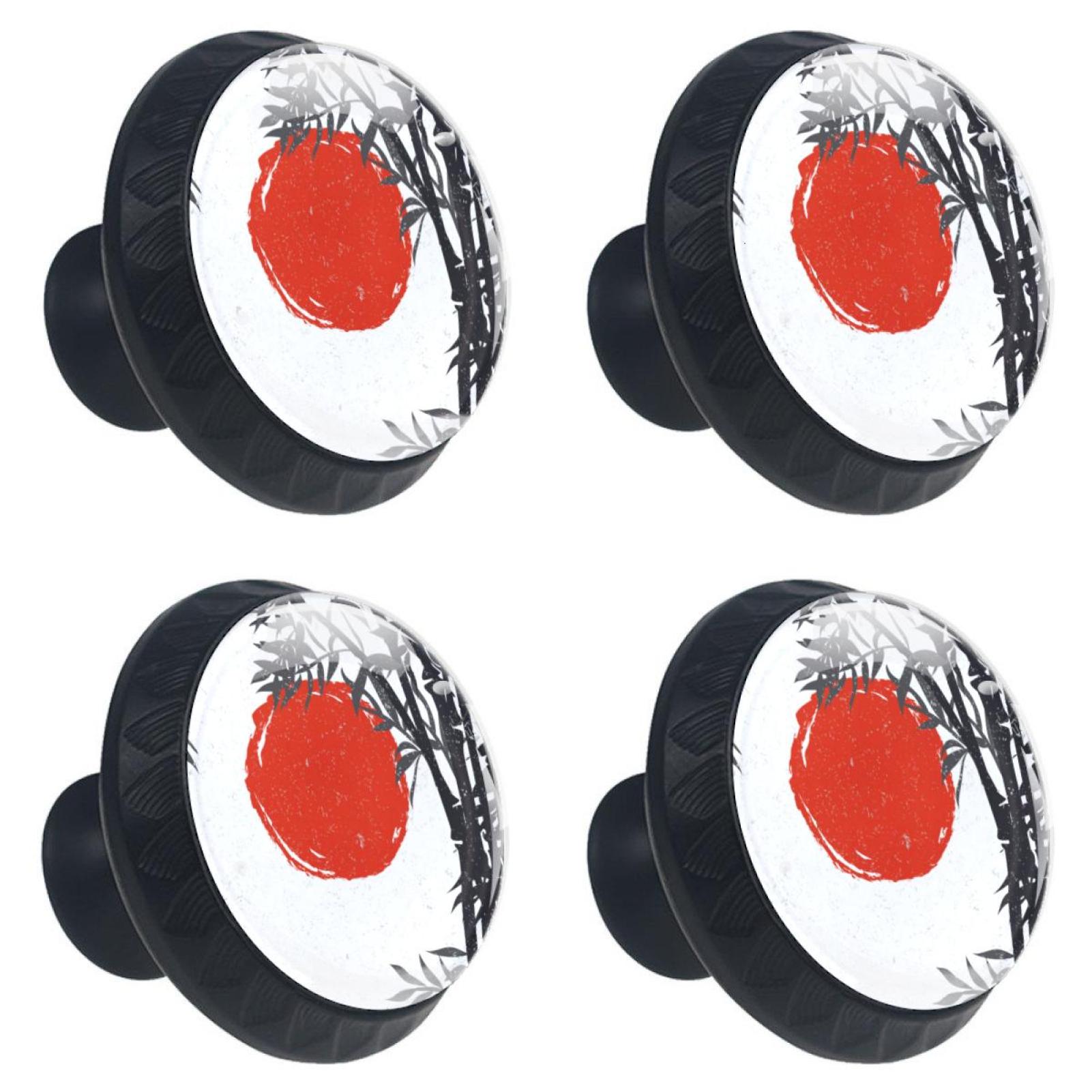 4PCS Drawer Knobs Pull Handle Bamboo Silhouette with Red Sun - Walmart.com