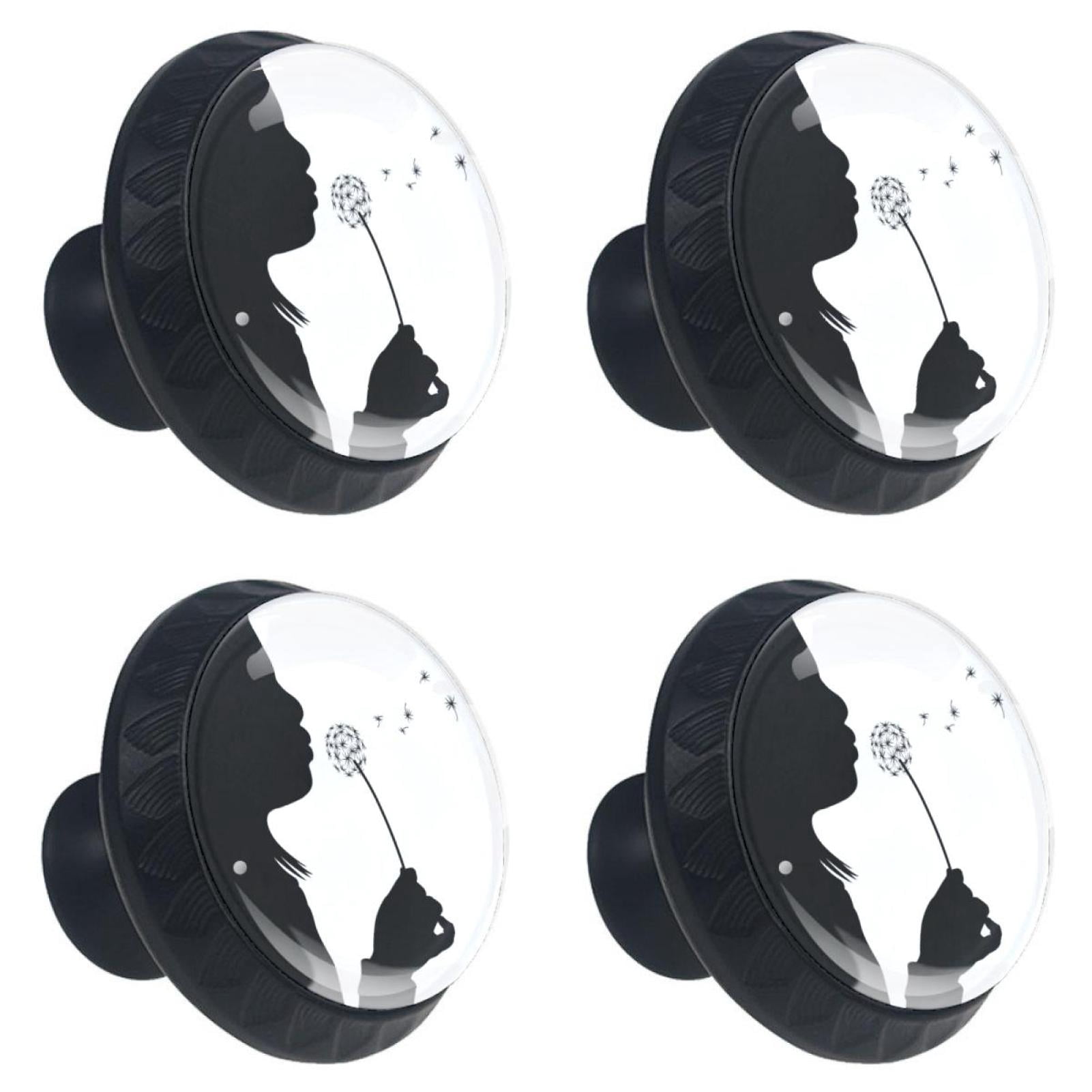 4PCS Drawer Knobs Pull Handle Girl with Dandelion Silhouette Black ...