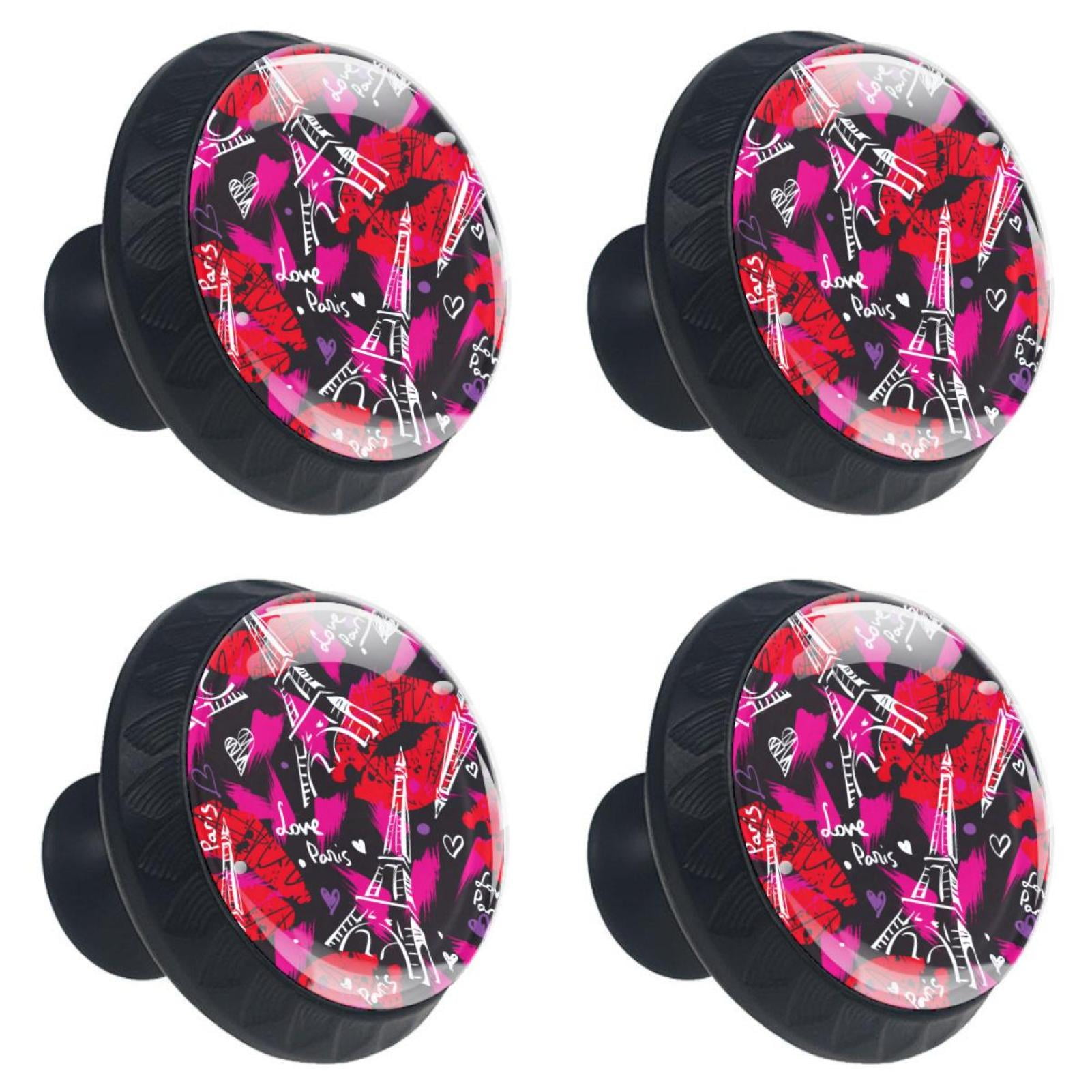 4PCS Drawer Knobs Pull Handle Paris Eiffel Tower Love Red Lips Pattern ...