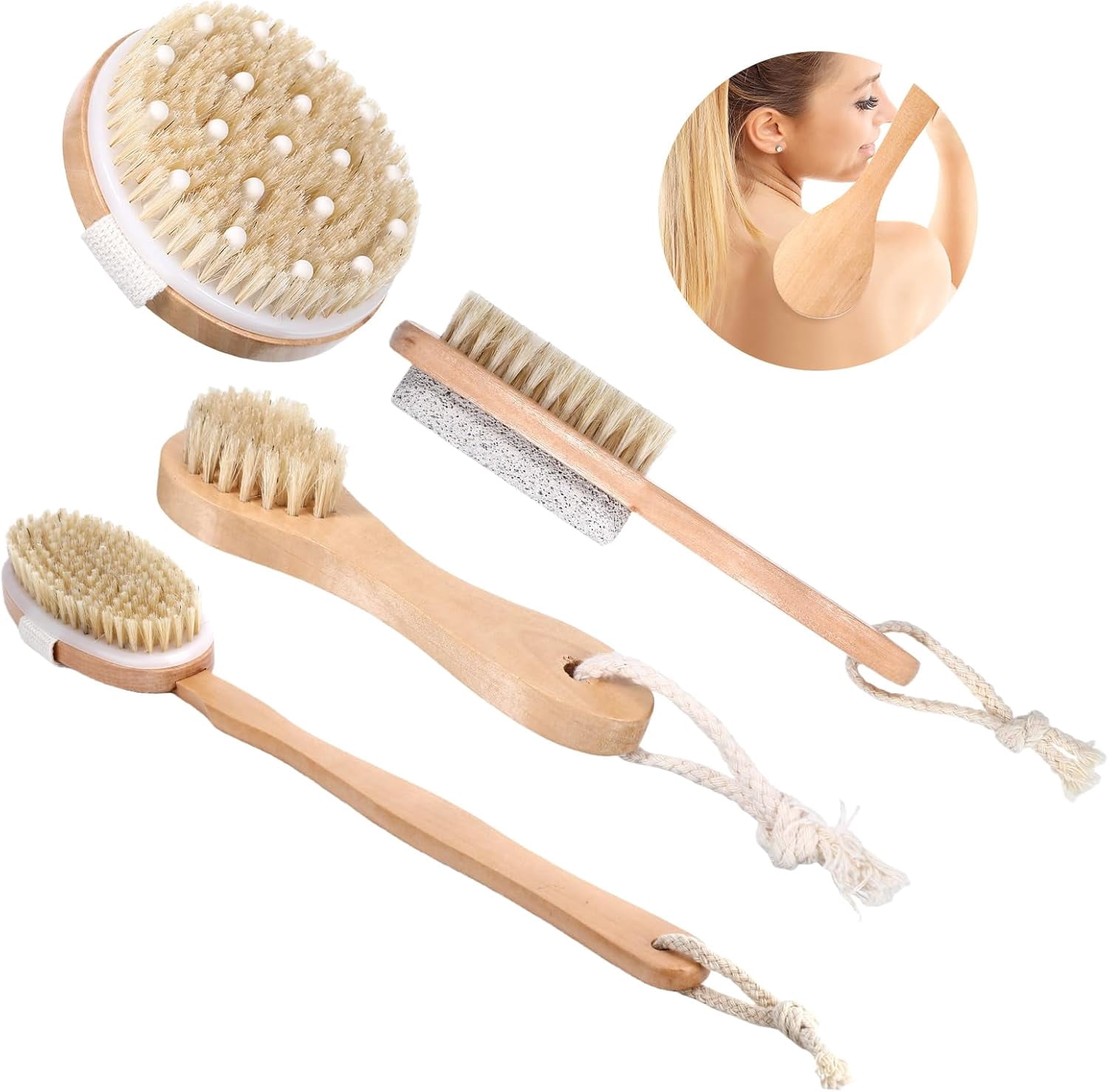 4PCS Dry Brushing Body Brush Set, Bamboo Dry Brush for Lymphatic ...