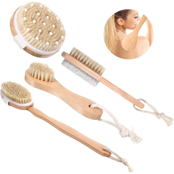 4PCS Dry Brushing Body Brush Set, Bamboo Dry Brush for Lymphatic ...