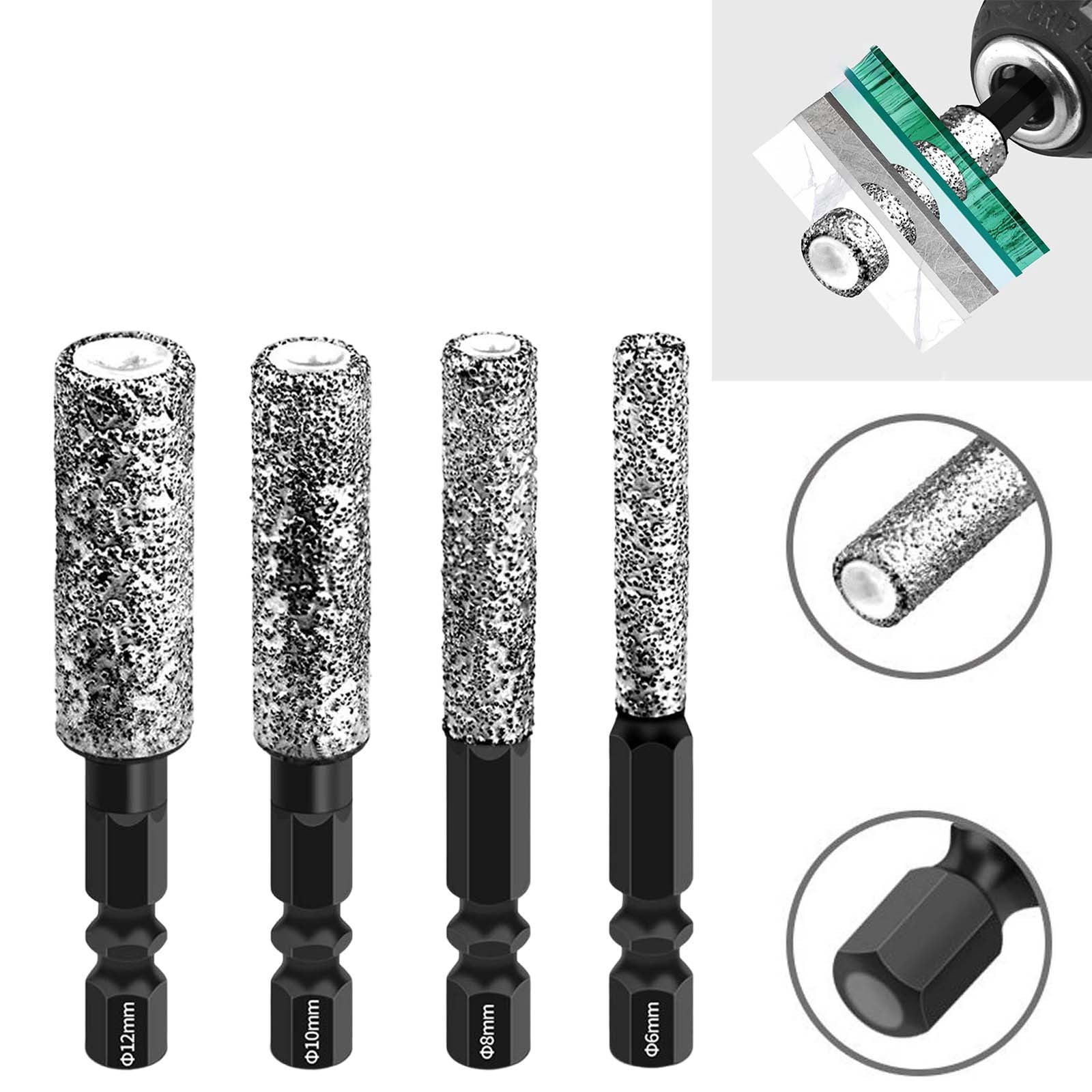 4PCS Dry Diamond Drill Bits, Hex Shank Tile Hole Saw for Ceramic ...