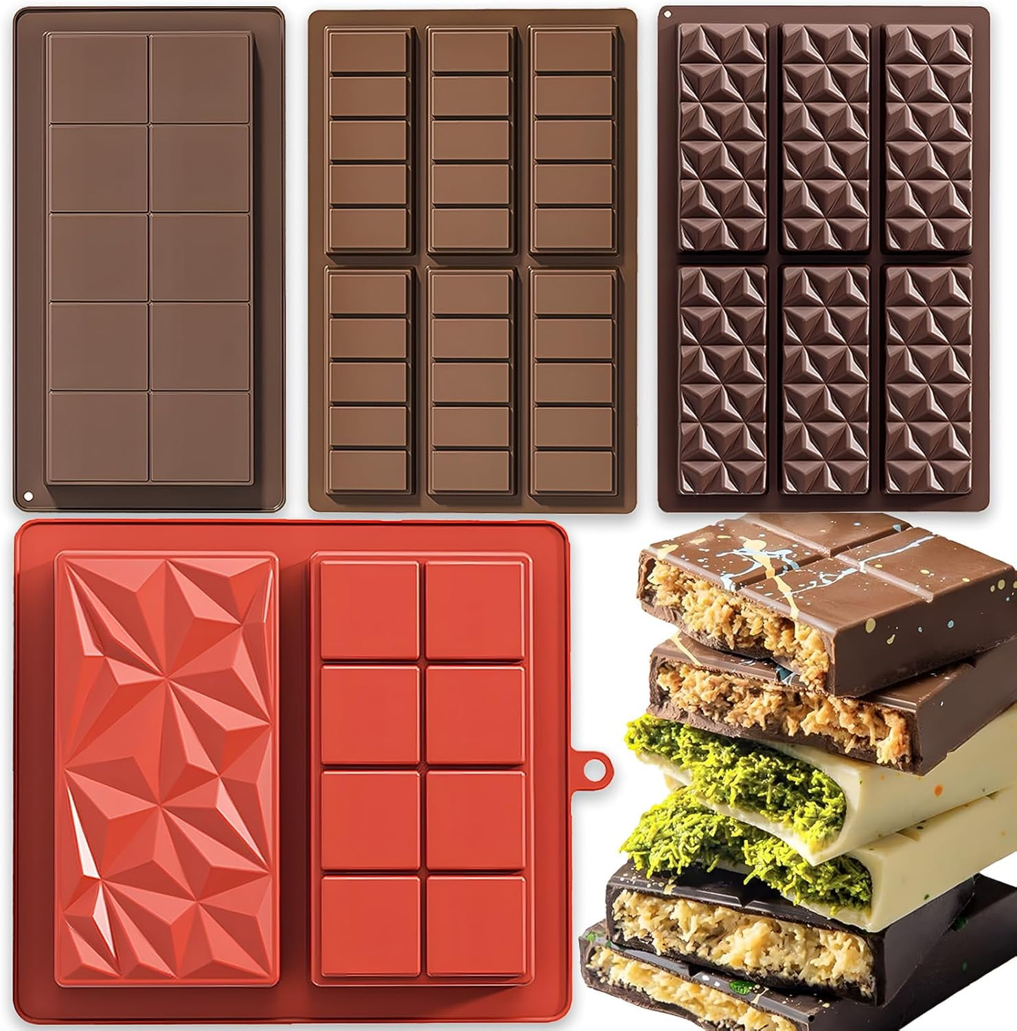 4PCS Dubai Chocolate Bar Molds,1 Inch Deep Large and Thick Silicone ...