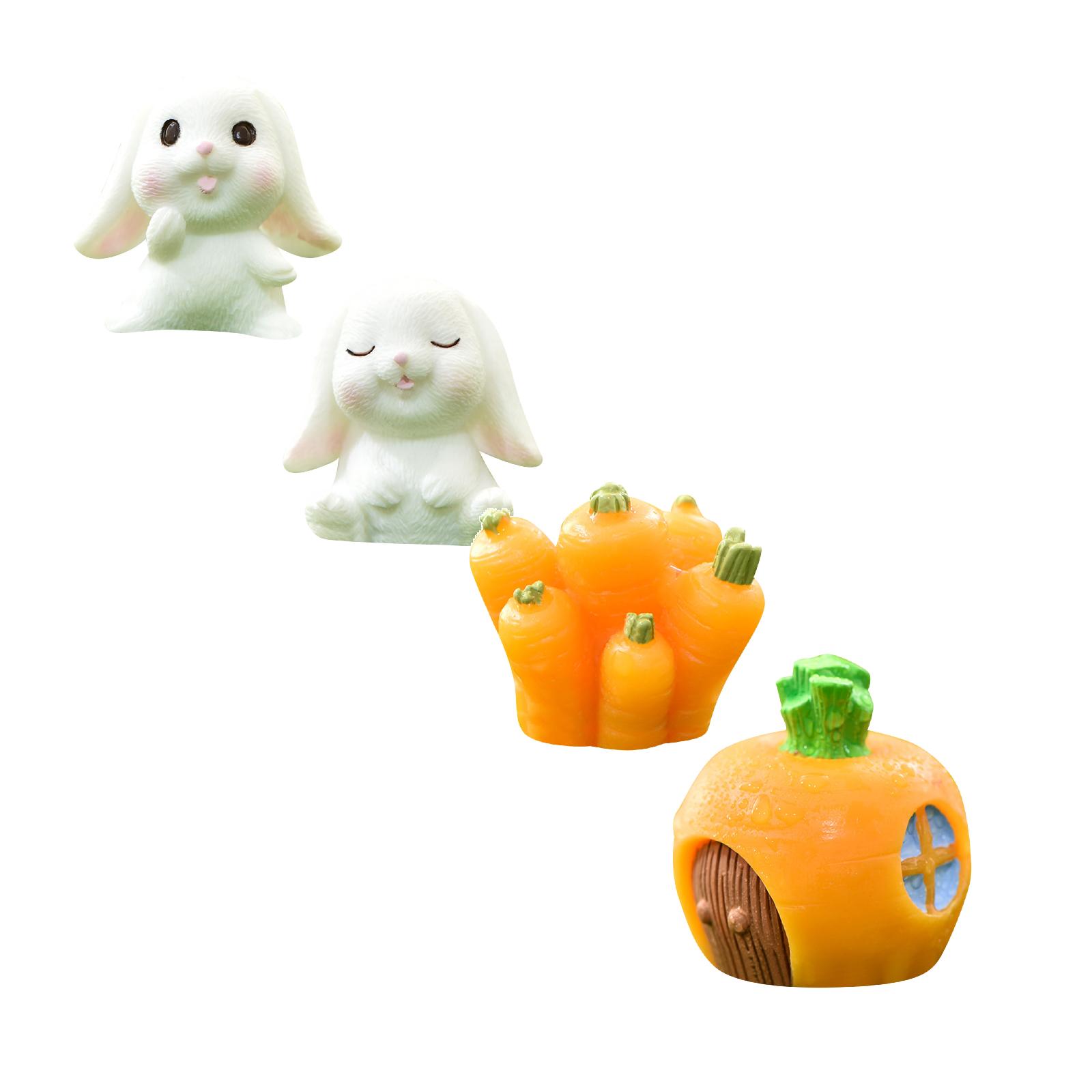 4PCS Easter Bunny Figurines Resin Cupcake Toppers Decorative Bunny Toys ...