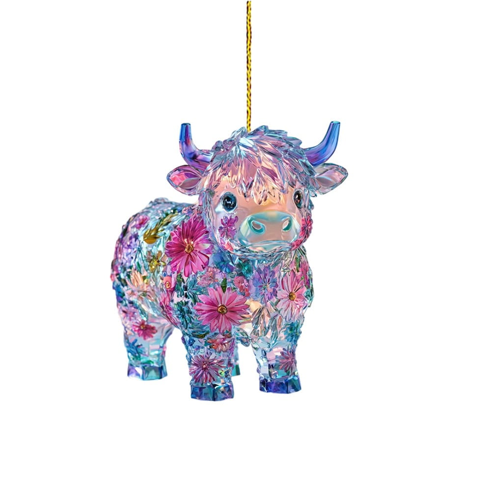 4PCS Easter Highland Cow Ornaments - Ceramic & Stained Glass Hanging ...