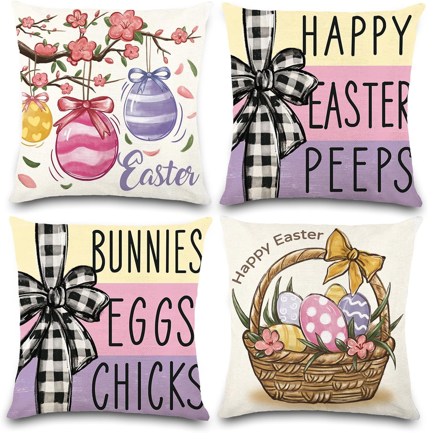 4PCS Easter Pillow Covers 18x18 Inch Happy Easter Decor Throw Pillow ...