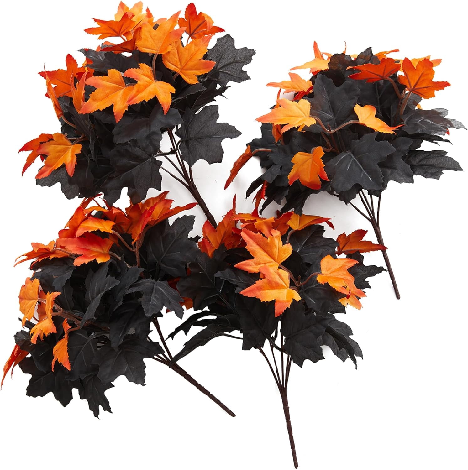 4PCS Fall Decor Maple Leaves Stems Artificial Leaves Silk Maple Leaves ...