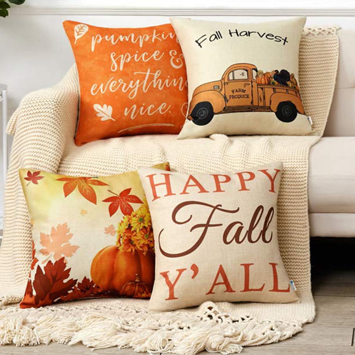 4PCS Fall Pillow Covers Pumpkin Decor Thanksgiving Decoration Throw ...