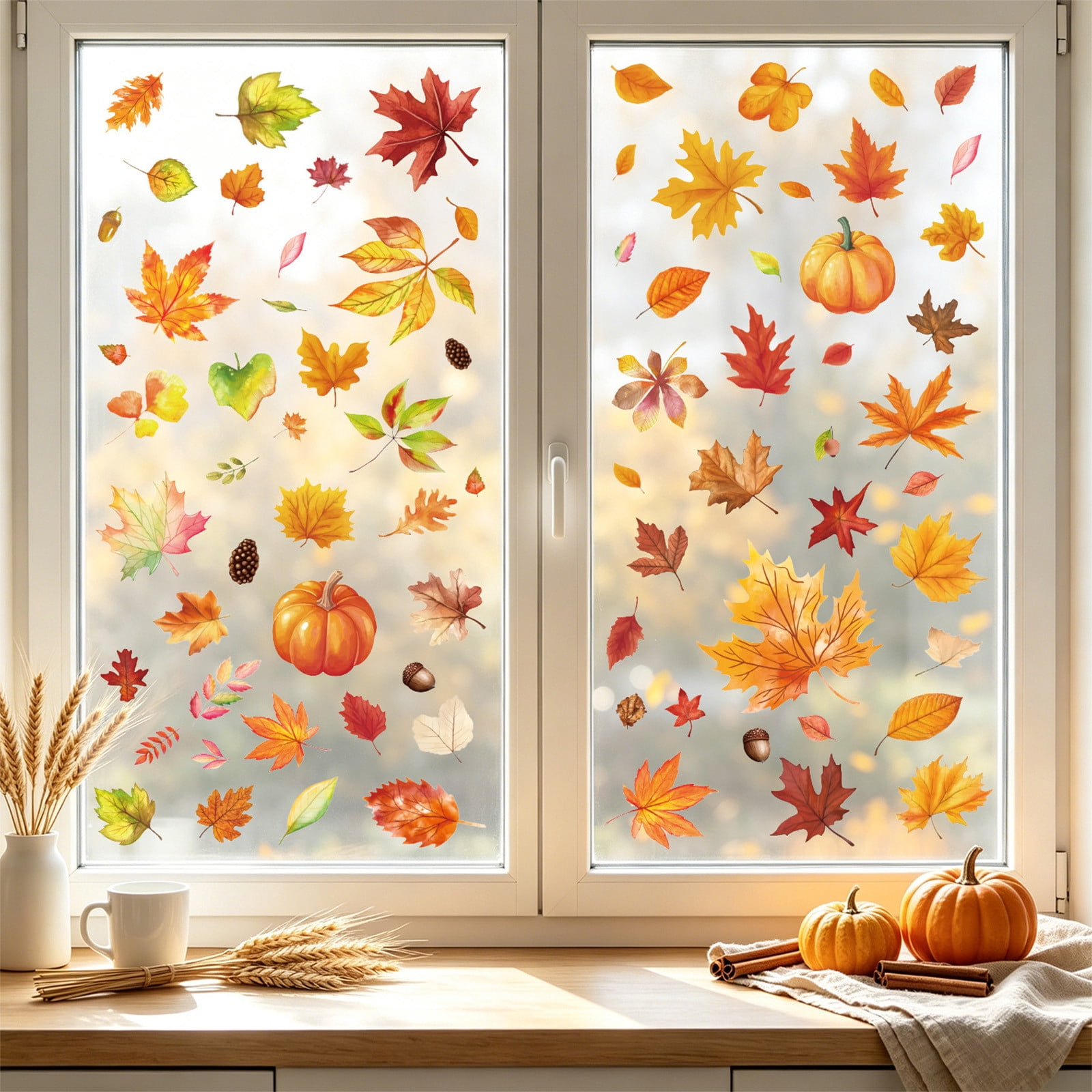 4PCS Fall Window Clings, Colorful Maple Leaf Pumpkin Combination ...