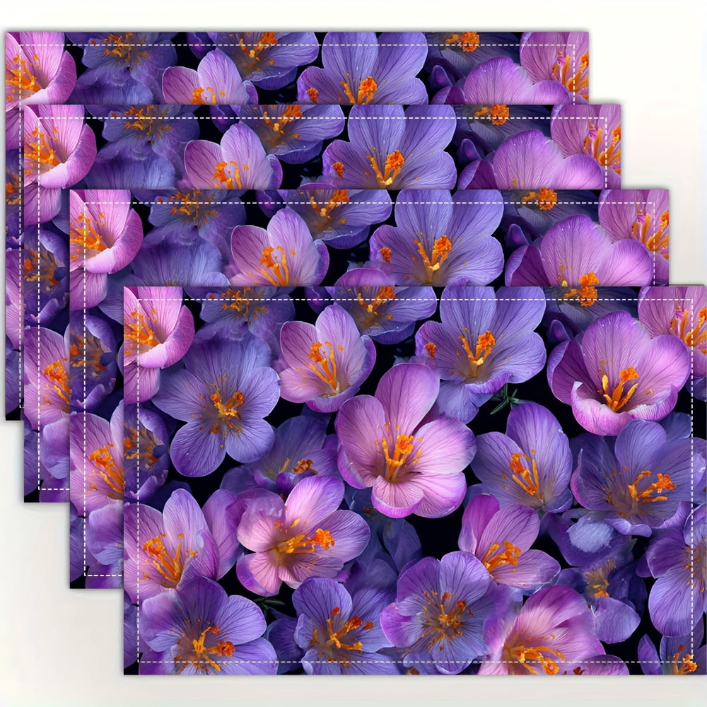 4PCS,Featuring a Purple Floral Crocus Design Placemats,fashion print ...
