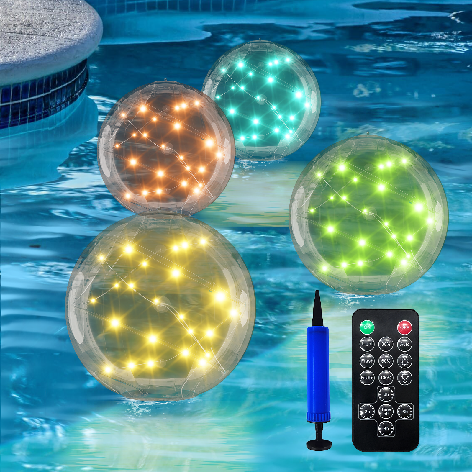 4PCS Floating Pool Lights Solar Powered, 14" LED Inflatable Solar Pool ...