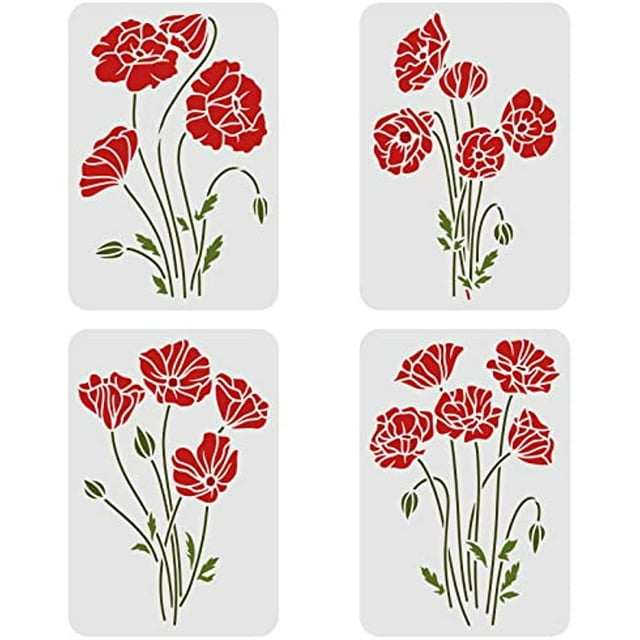 4PCS Flower Bouquet Stencil 11.7x8.3 inch Large Wall Stencil Wildflower ...