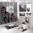 4pcs Flower Butterfly Print Shower Curtain And Rug Sets Shower Curtain