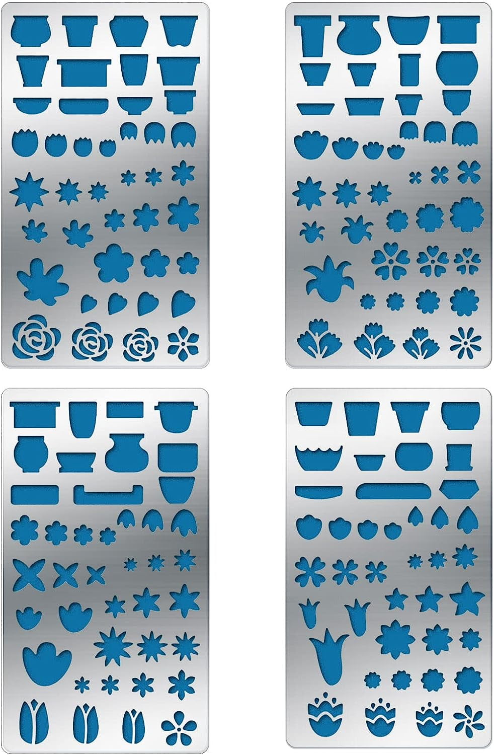 4PCS Flower Pattern Metal Stencils Flower Pot Illustration Stencil ...