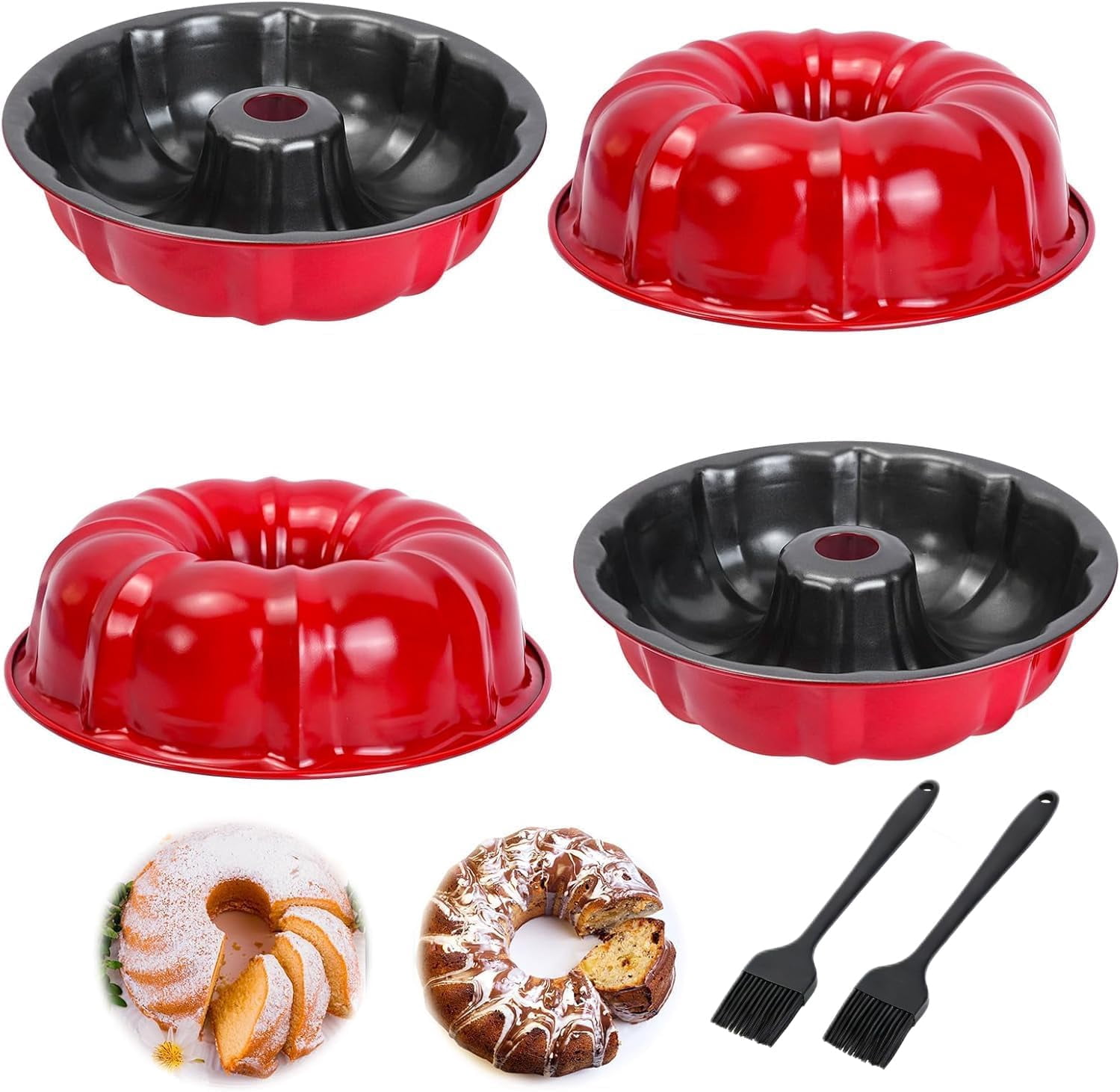 4PCS Fluted Cake Tins, 24cm/9.45Inch Carbon Steel Ring Cake Pan with 2 ...