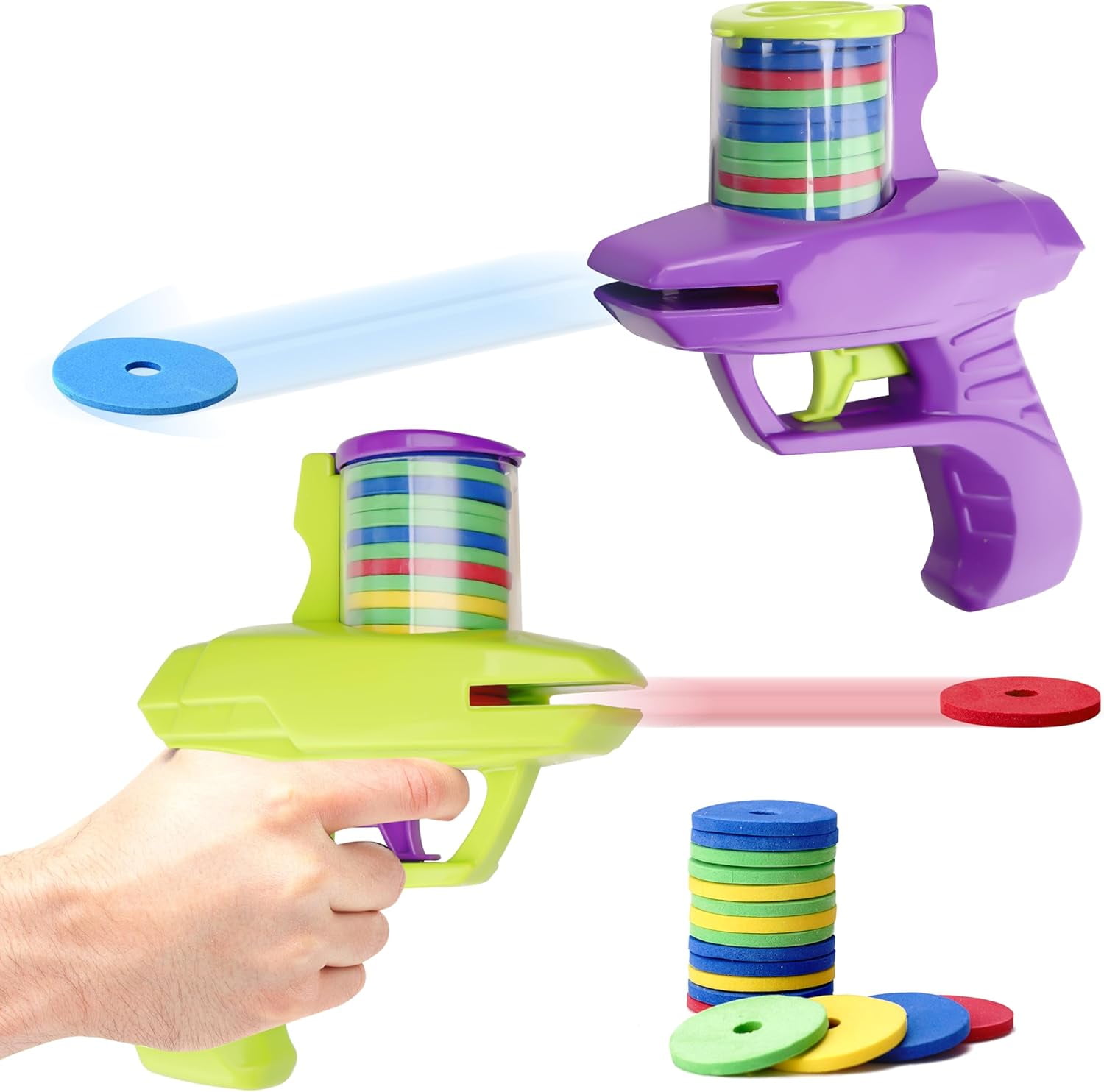 4PCS Foam Disc Launcher Flying Disk Handheld Shooter Indoor Shooting ...