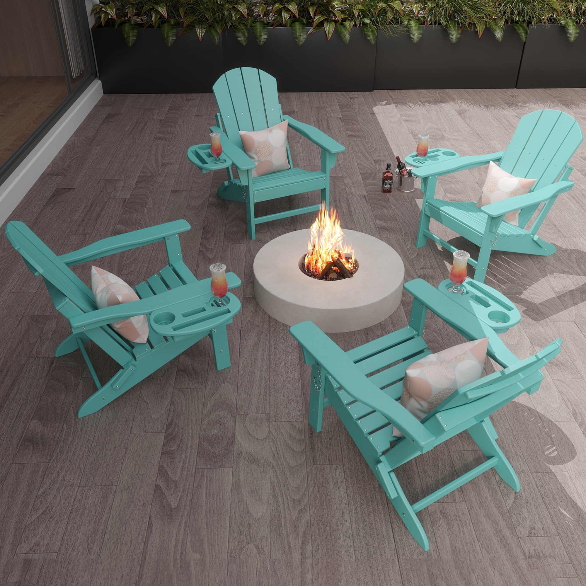 FOOWIN Folding Plastic Adirondack Chairs Set of 4, Aruba Blue - Walmart.com