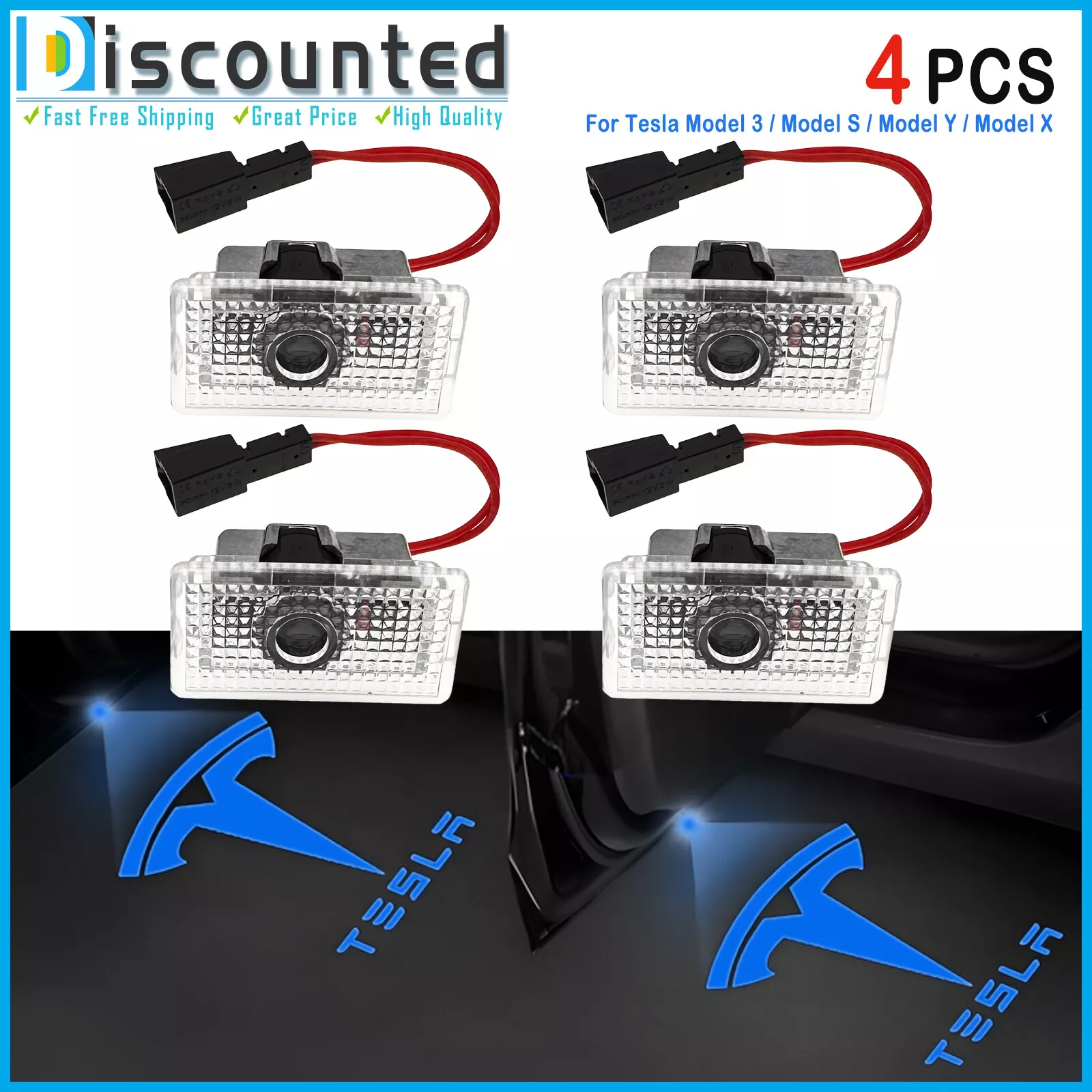 4PCS For Tesla Puddle Lights Car Door Projector LED 3D Laser Ghost ...