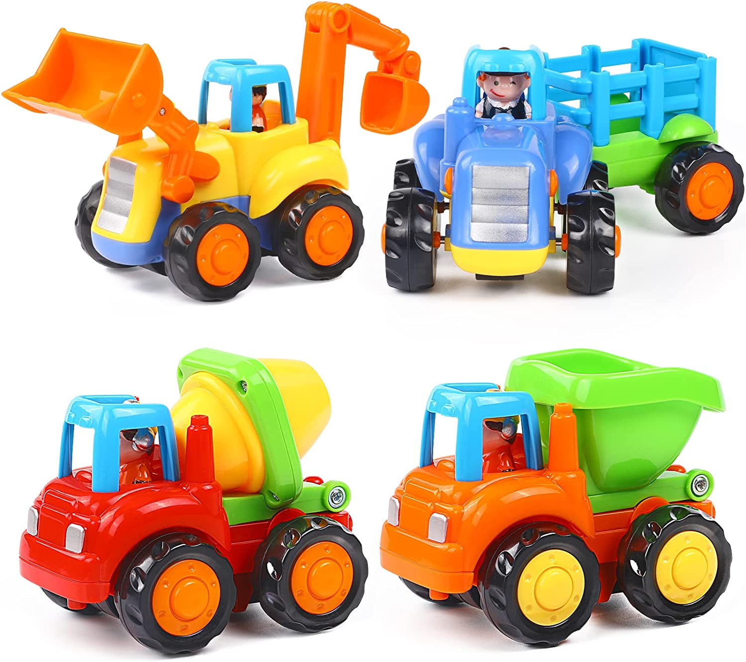 4PCS Friction Powered Cars Push and Go Toys Car Construction Vehicles ...