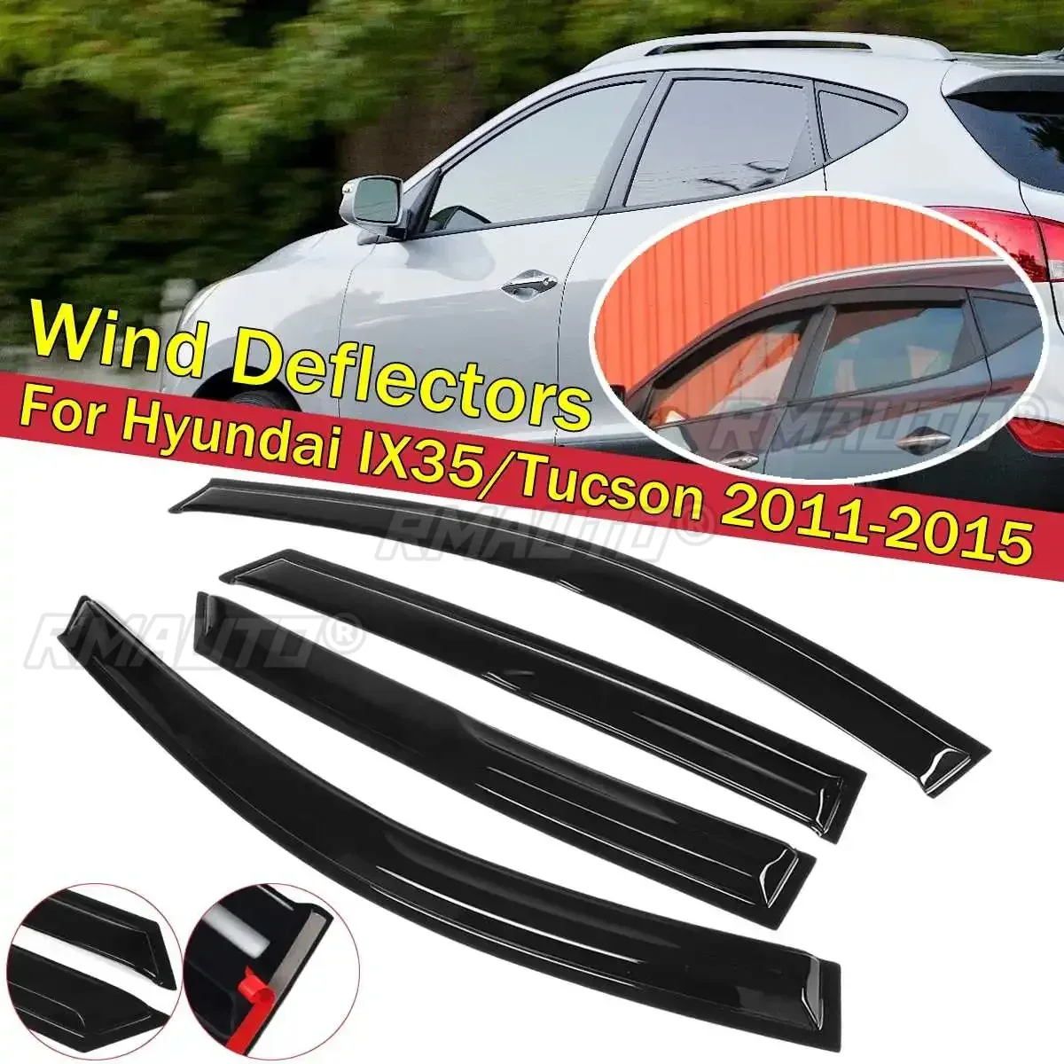 4PCS Front Car Window Wind Sun Rain Deflectors Tinted Windows Shield ...
