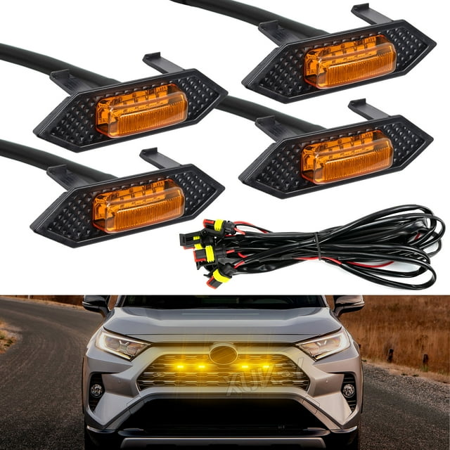 4PCS Front Grille Amber LED Light Grill Kit Warning DRL for Toyota RAV4 ...