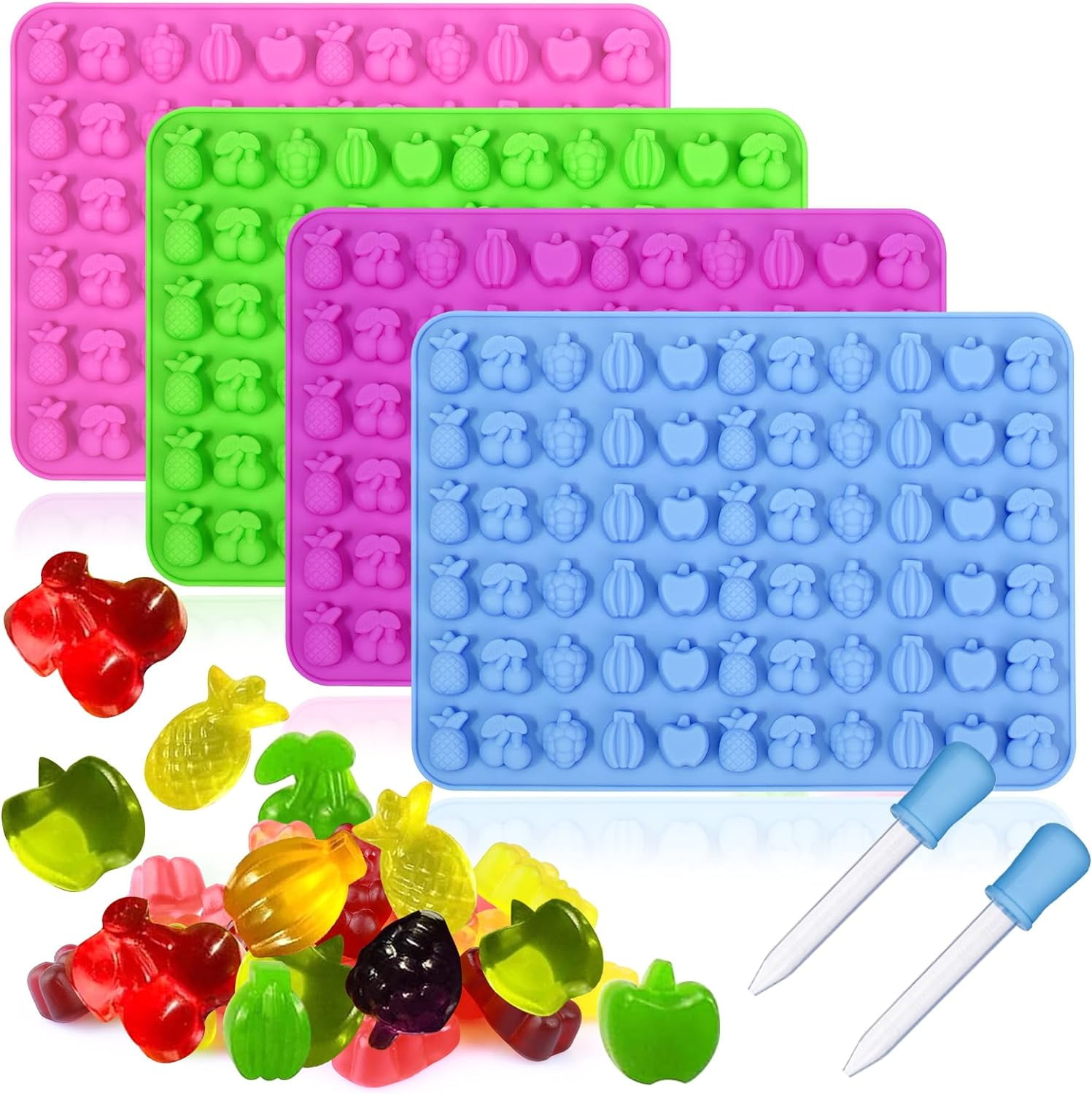 4PCS Fruit Snack Molds Silicone, Gummy Molds Trays with Dropper for ...