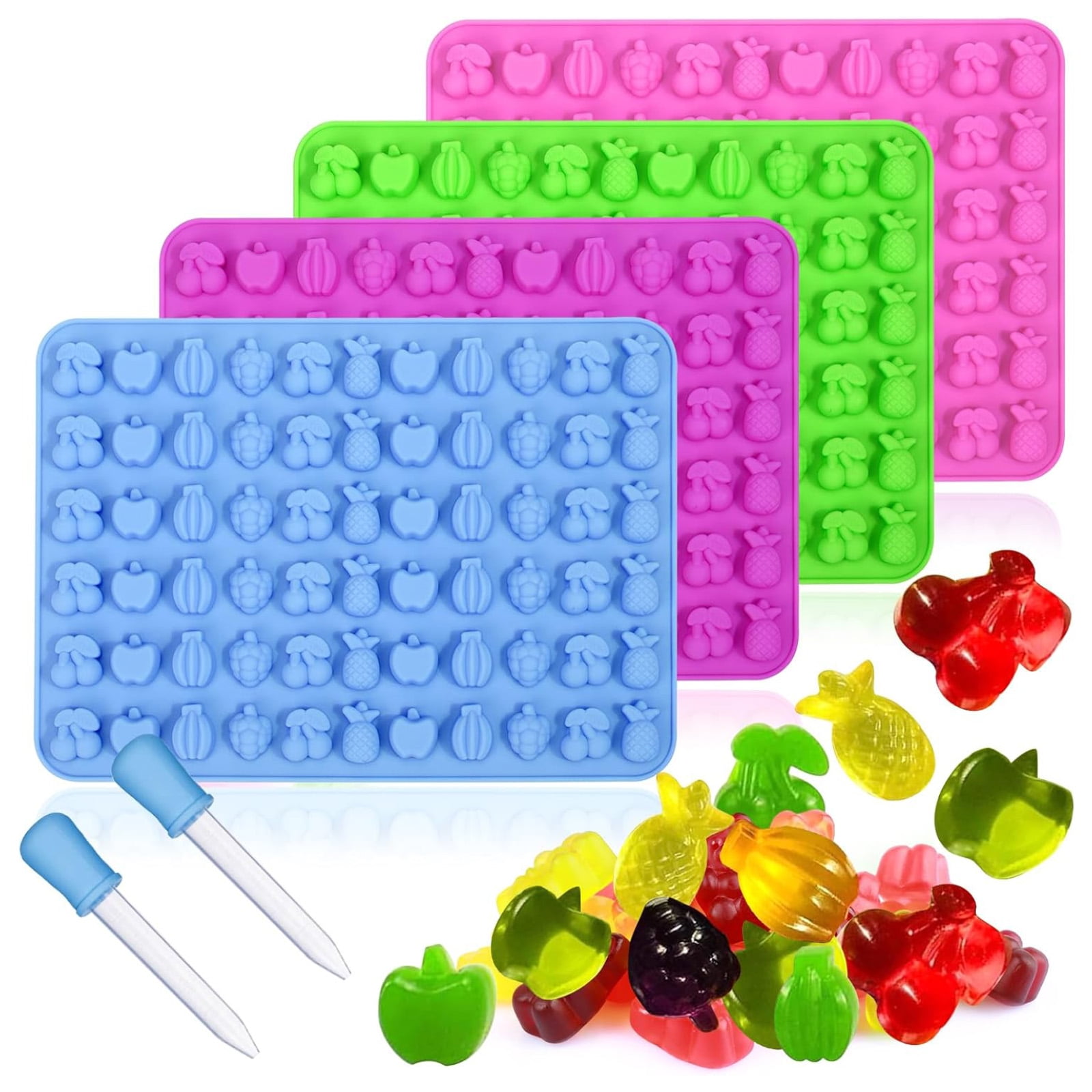 4PCS Fruit Snack Molds Silicone, Gummy Molds Trays with Dropper for ...
