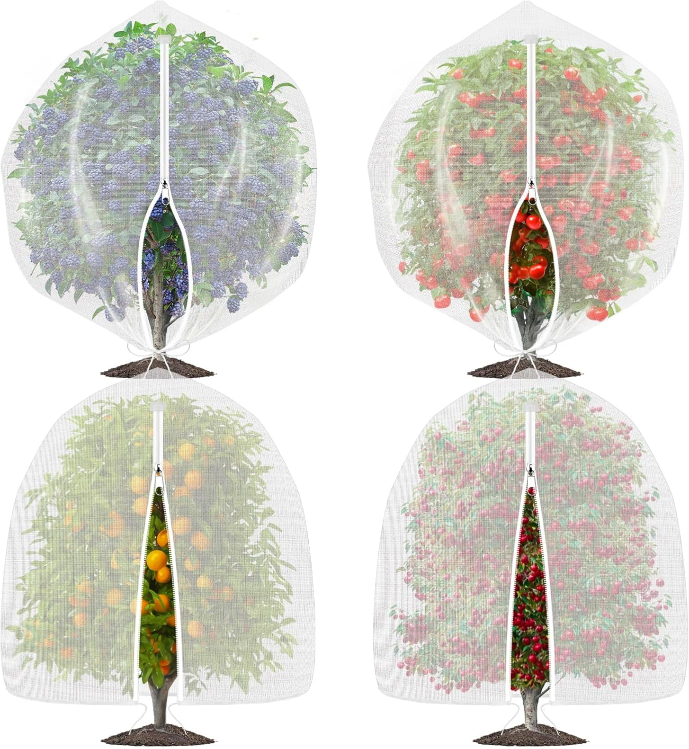4PCS Fruit Tree Netting with Zipper & Drawstring, 4x5 FT Bird Netting ...